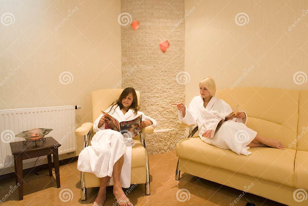 Women waiting at the spa stock image. Image of modern - 3040093