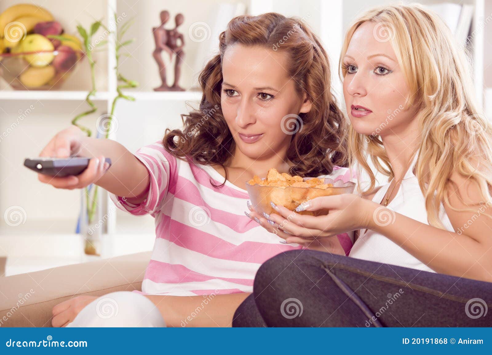 Women Watching Television at Home Stock Photo - Image of friends, home ...