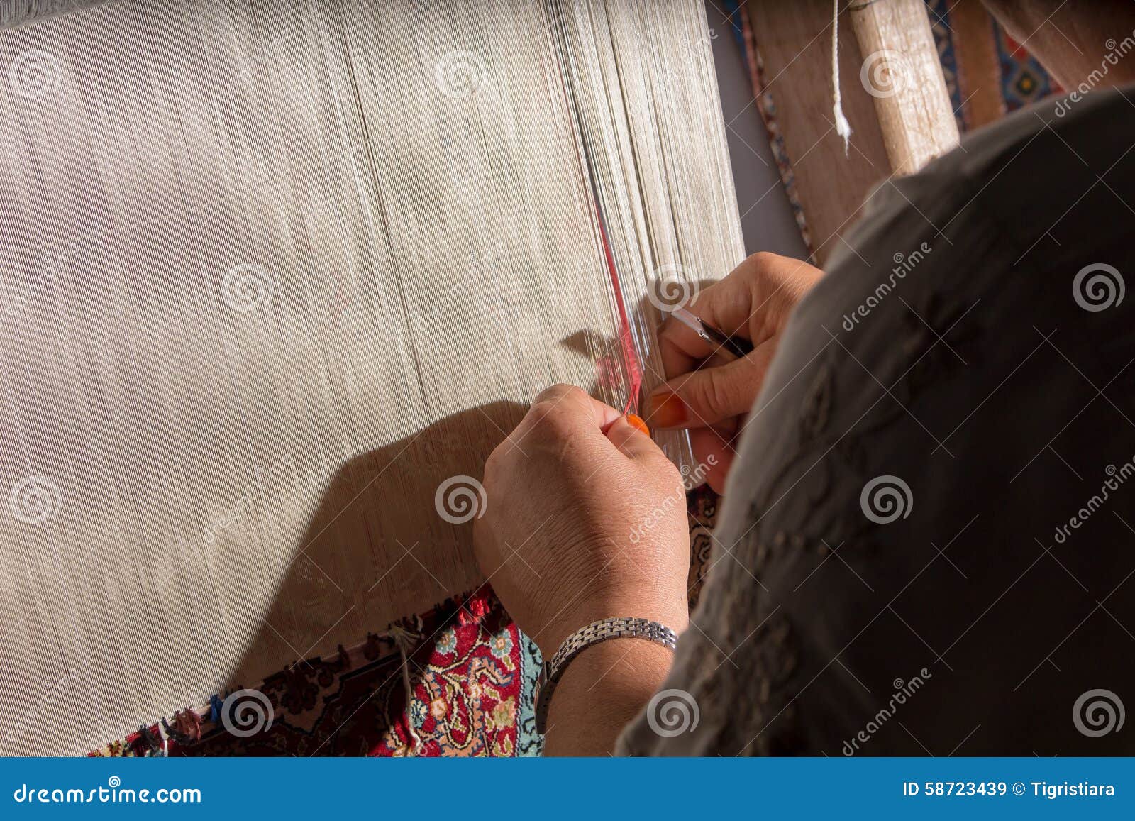 Women Weaving Carpet with Loom Stock Image - Image of pattern, close ...
