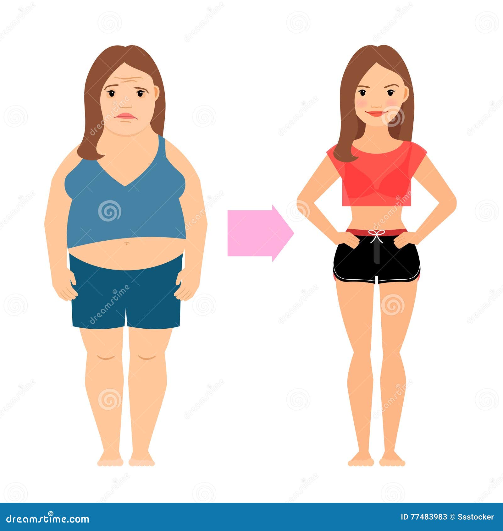 A Transformation From A Fat Into A Slim Lady Vector Illustration