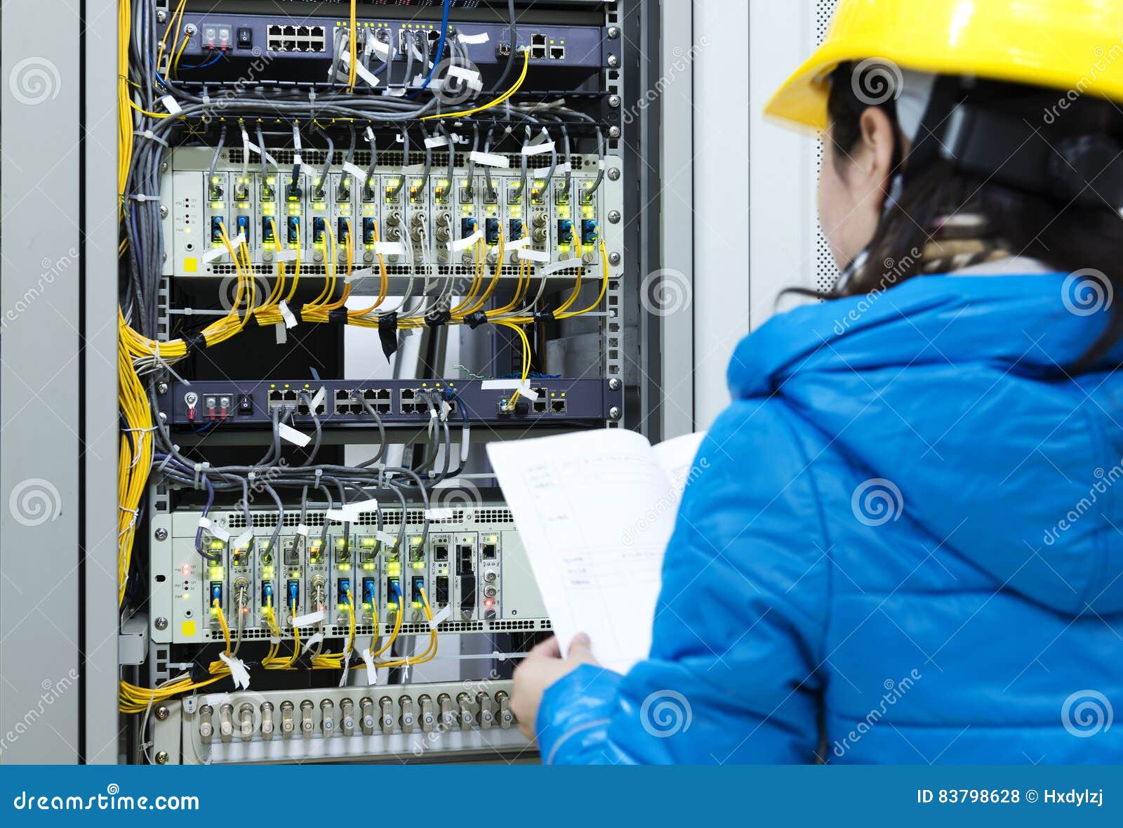 Women Workers Connect the Network Cable To the Switch Stock Photo ...