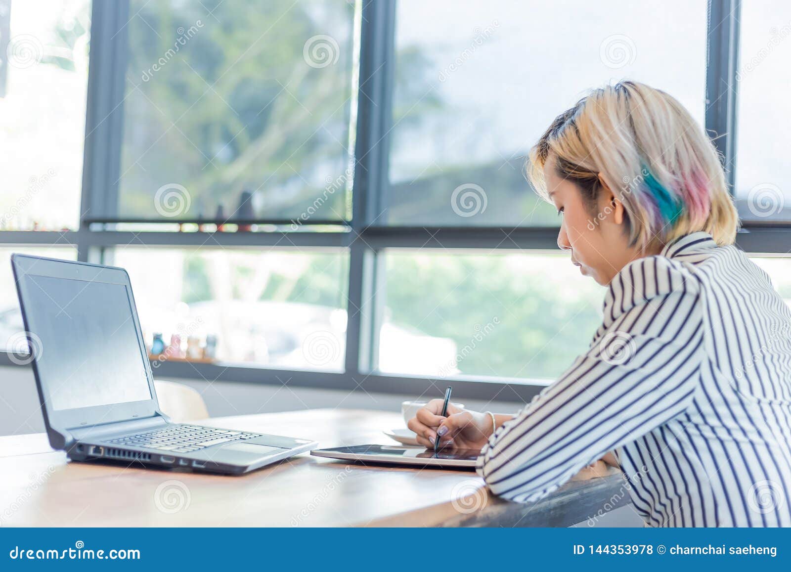A Women Working with Computer for Design and Coding Program Stock Photo ...