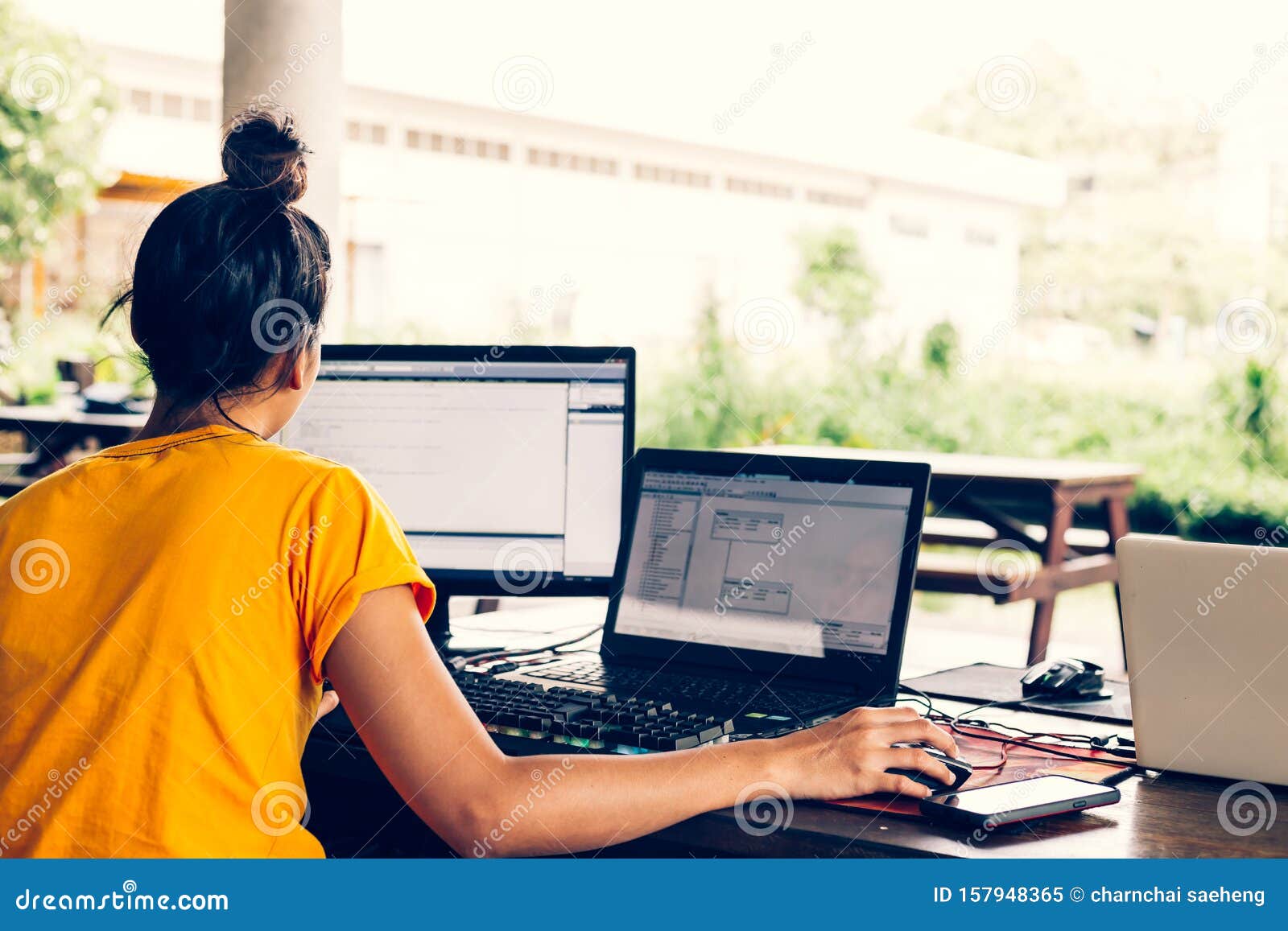 A Women Working with Computer for Design and Coding Program Stock Image ...