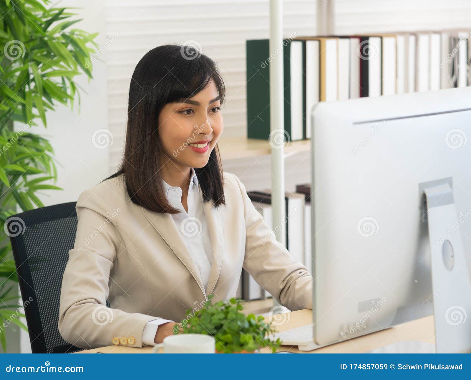 Women Working with Computer in the Office Stock Image - Image of happy ...