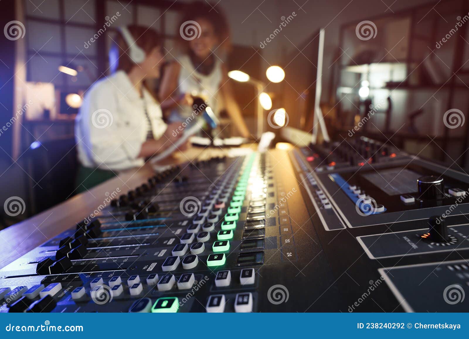 Women Working in Modern Radio Studio, Focus on Professional Mixing ...