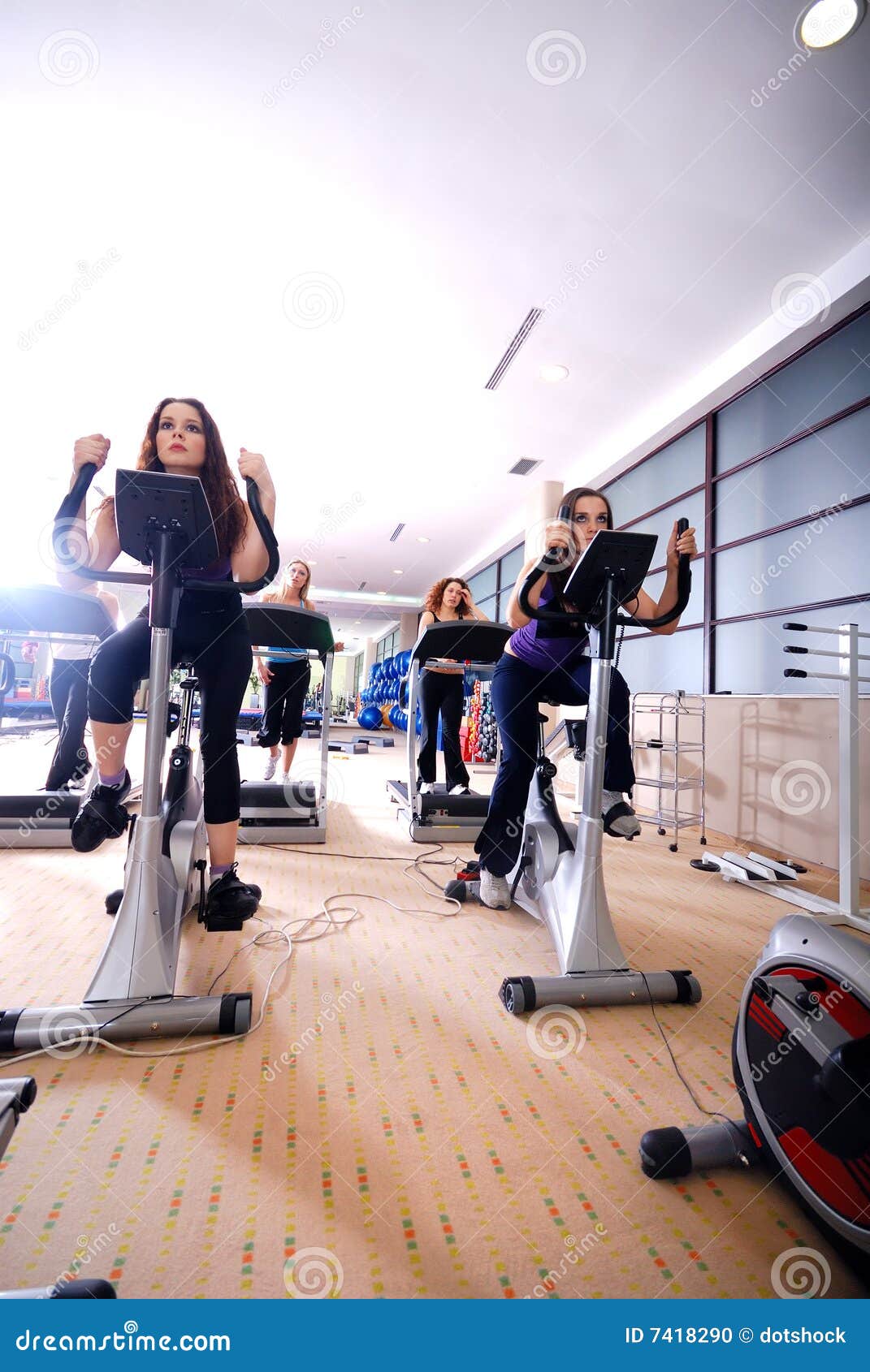 Women Working Out on Spinning Bikes at the Gym Stock Photo - Image of ...
