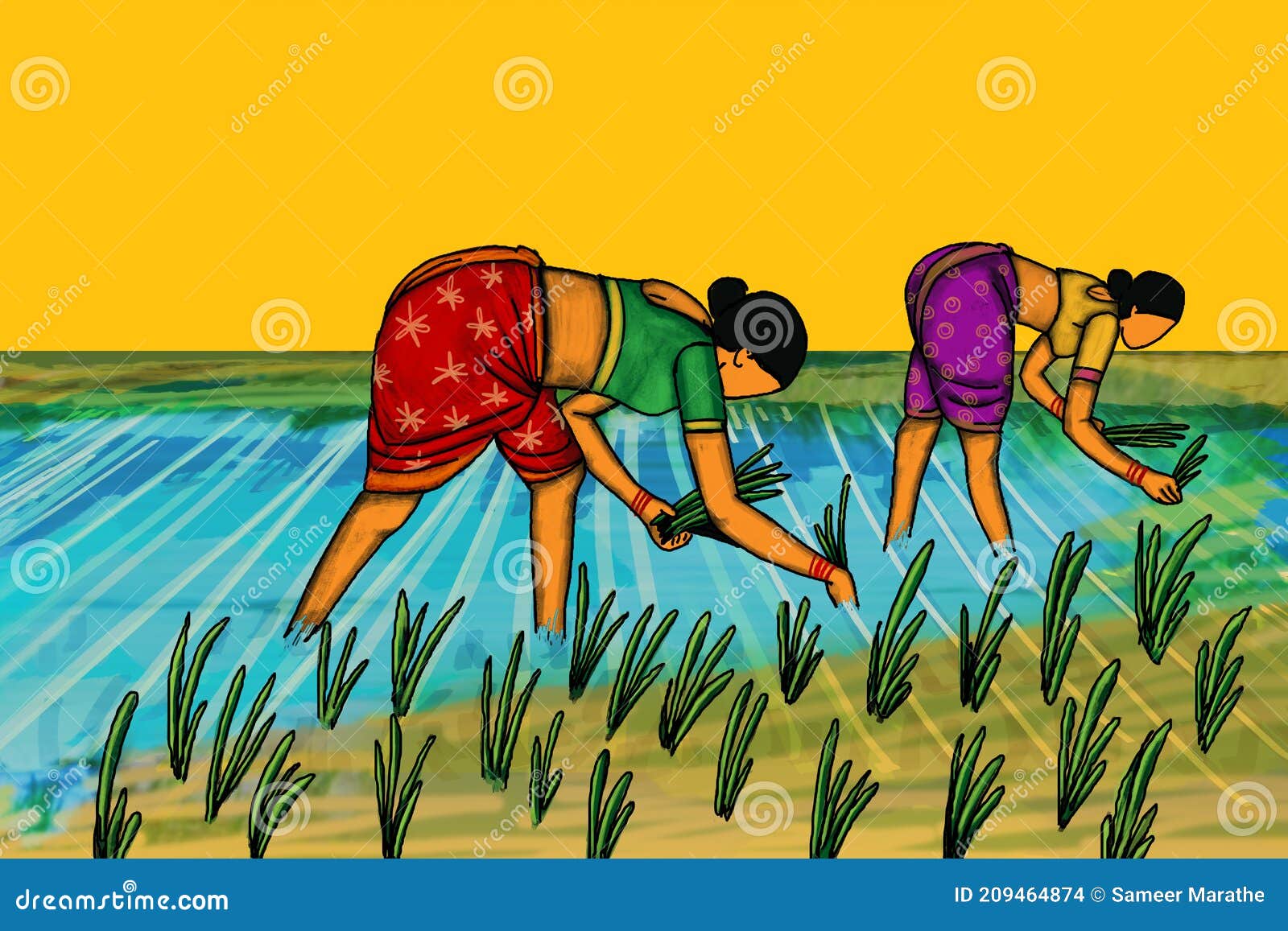 Women are Working in the Paddy Fields Stock Illustration - Illustration ... Women are Working in the Paddy Fields Stock Illustration - Illustration ...