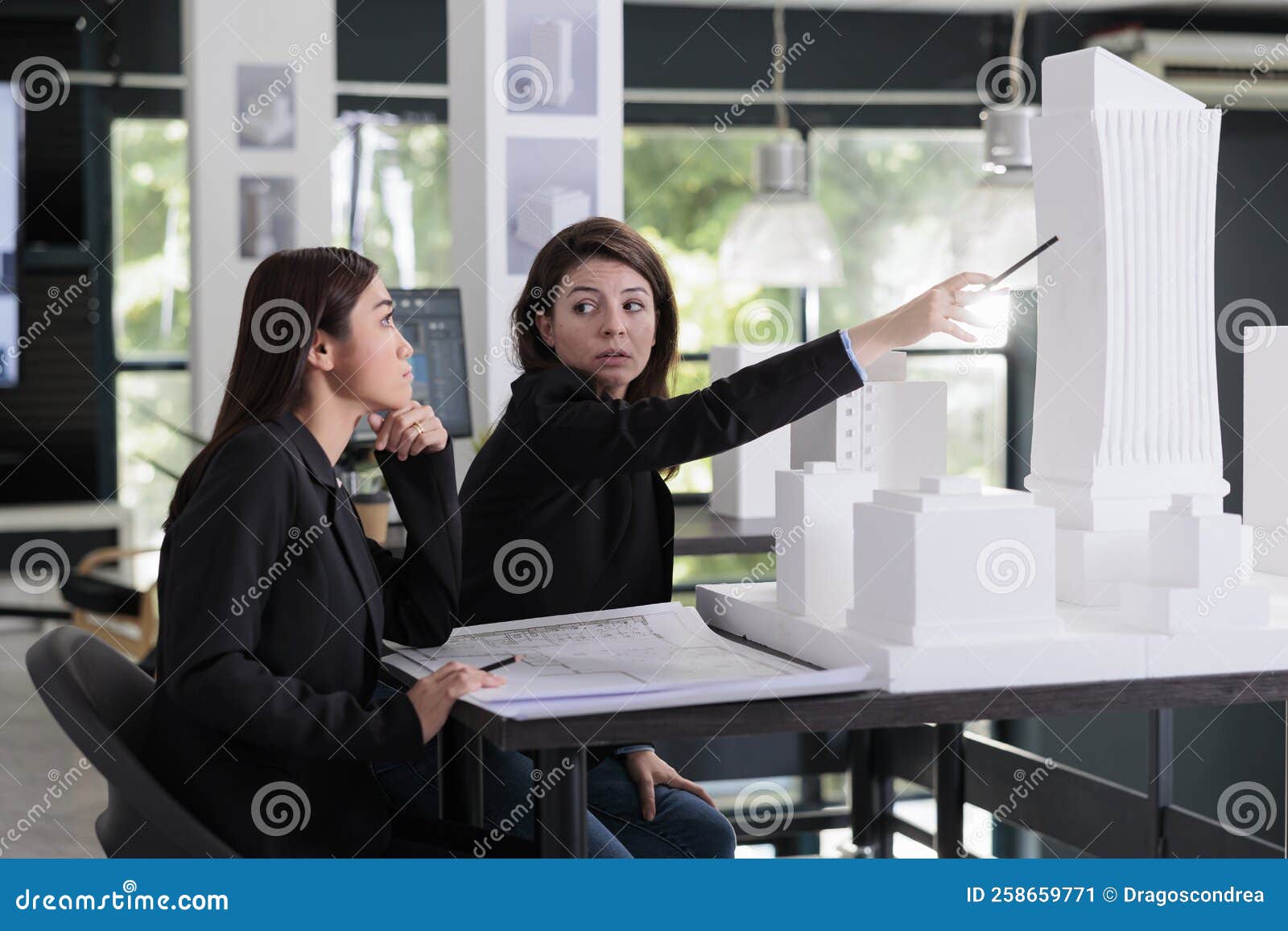 Women Working with Project Draft in Architecture Office Stock Image ...
