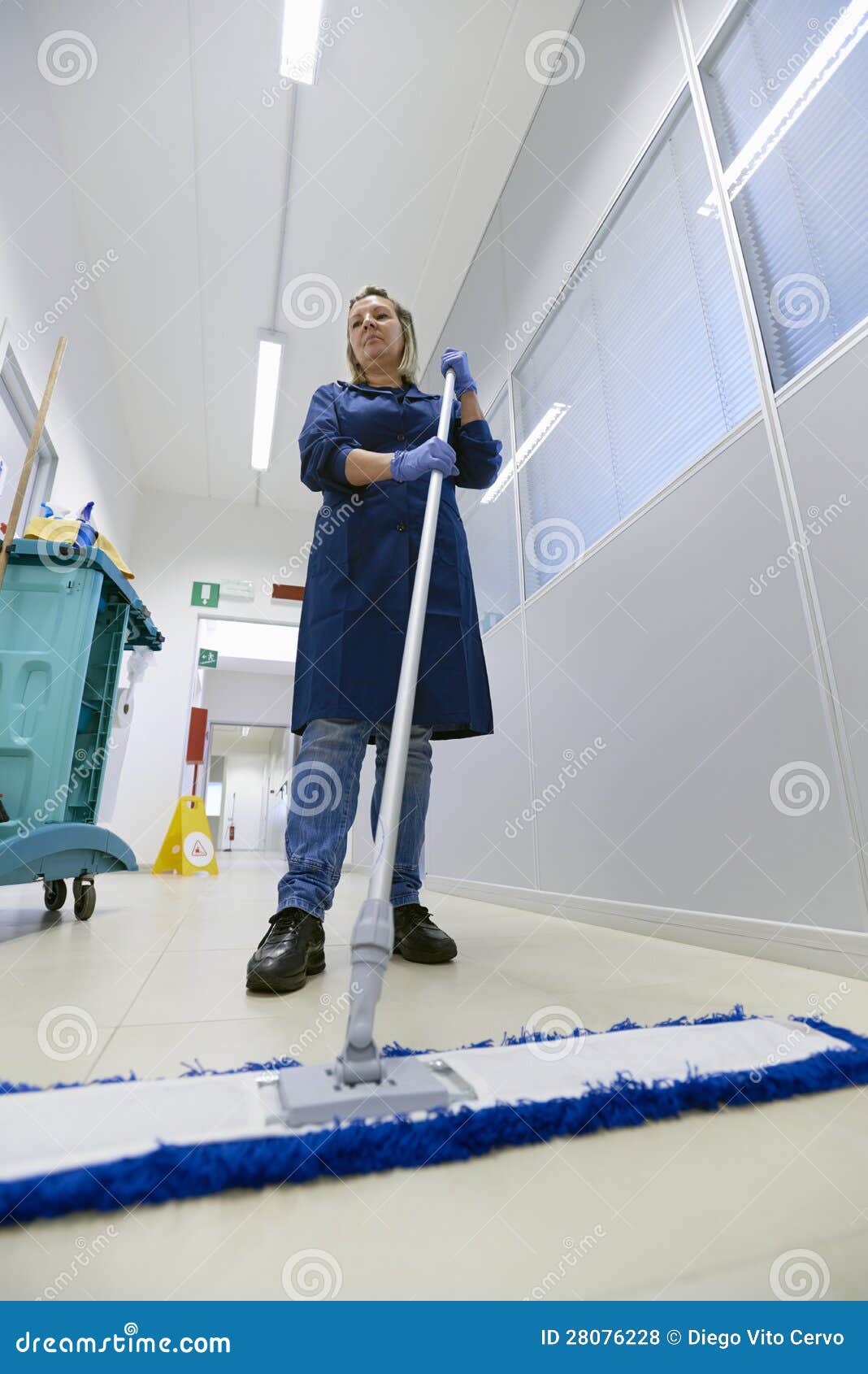 Women at Workplace, Female Cleaner Sweeping Floor Stock Photo - Image ...