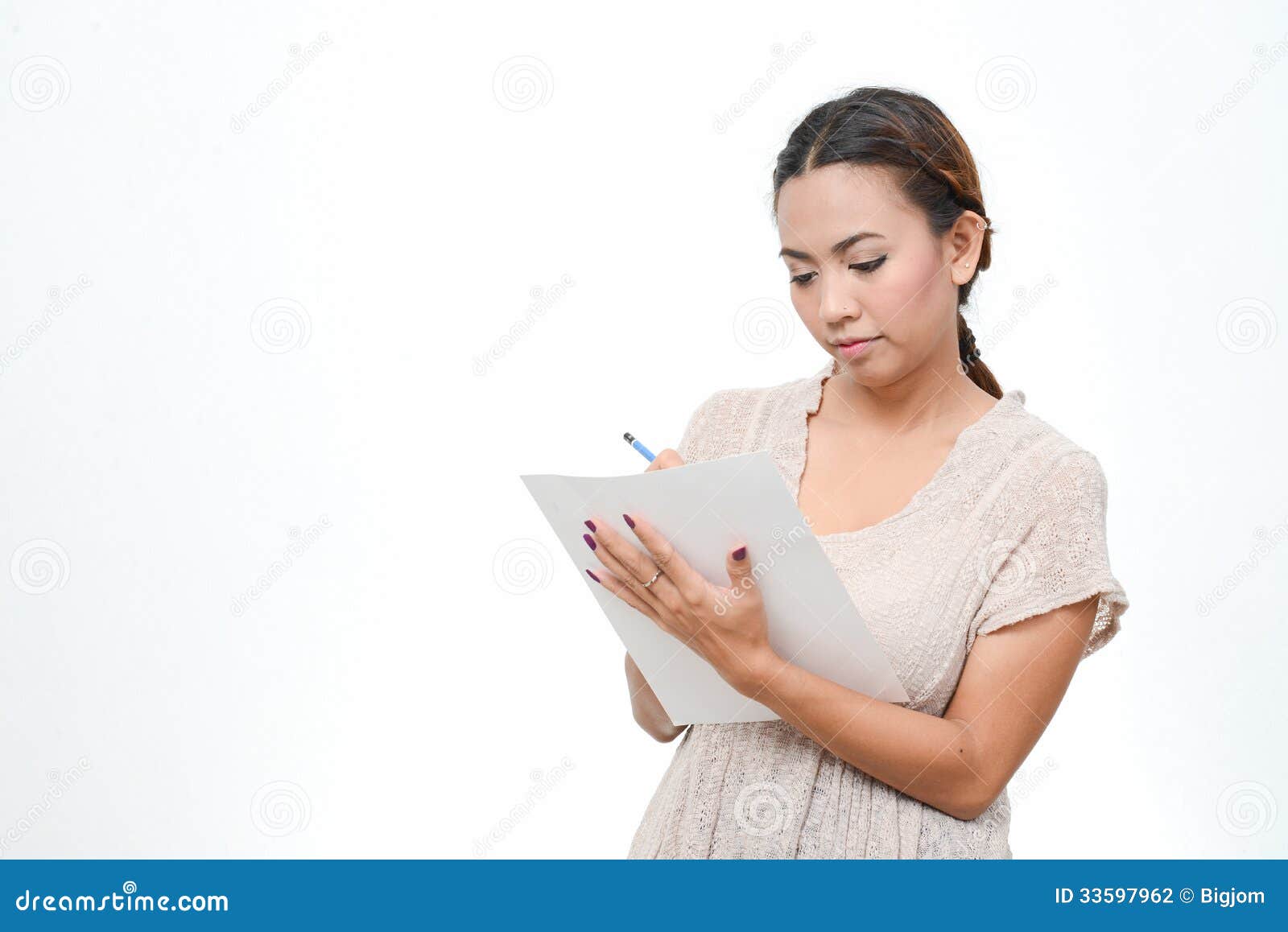 Women write in a paper stock photo. Image of symbol, education - 33597962