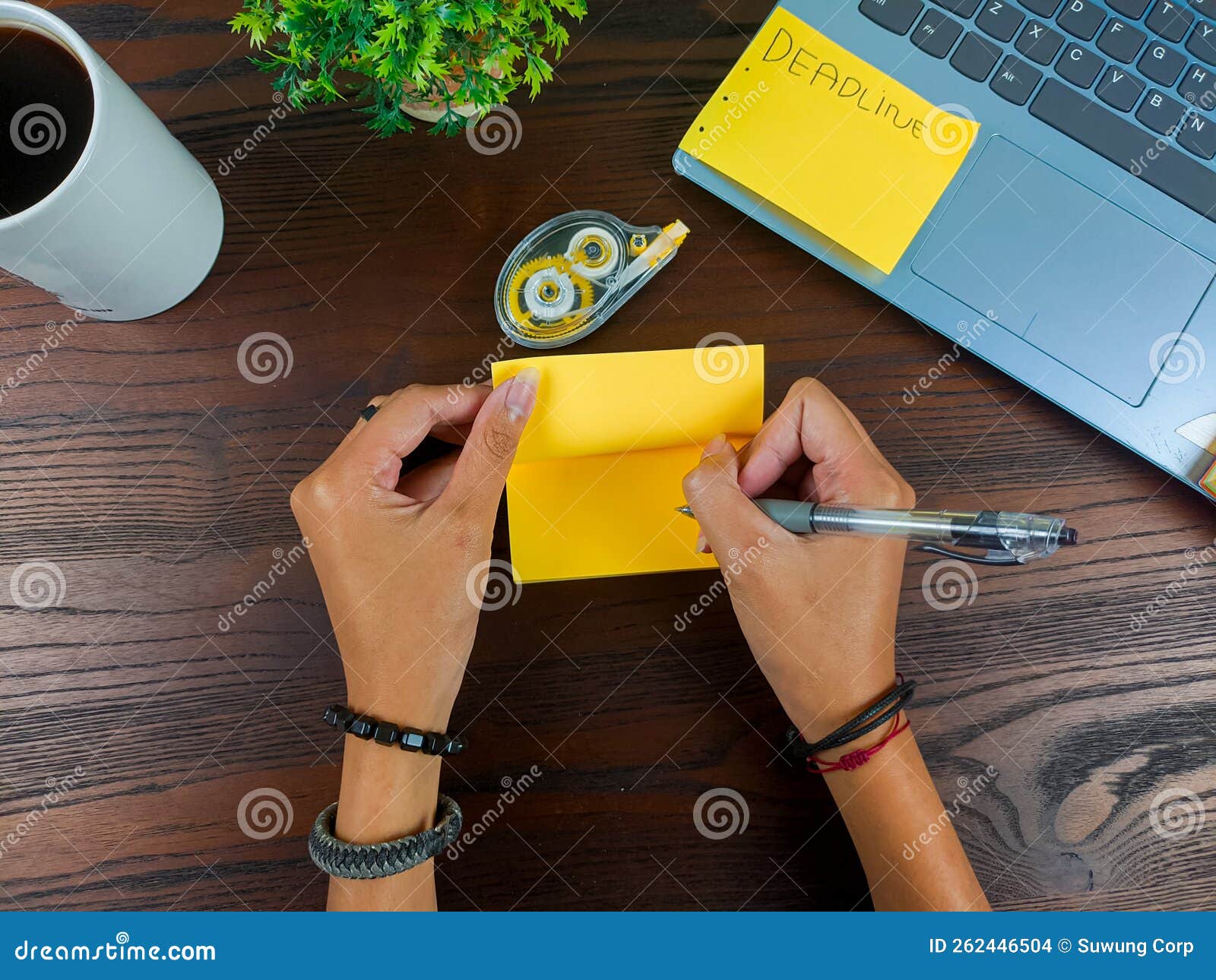 Women Write in Yellow Notes, Mock Up Yellow Notes. Women S Hands Write ...