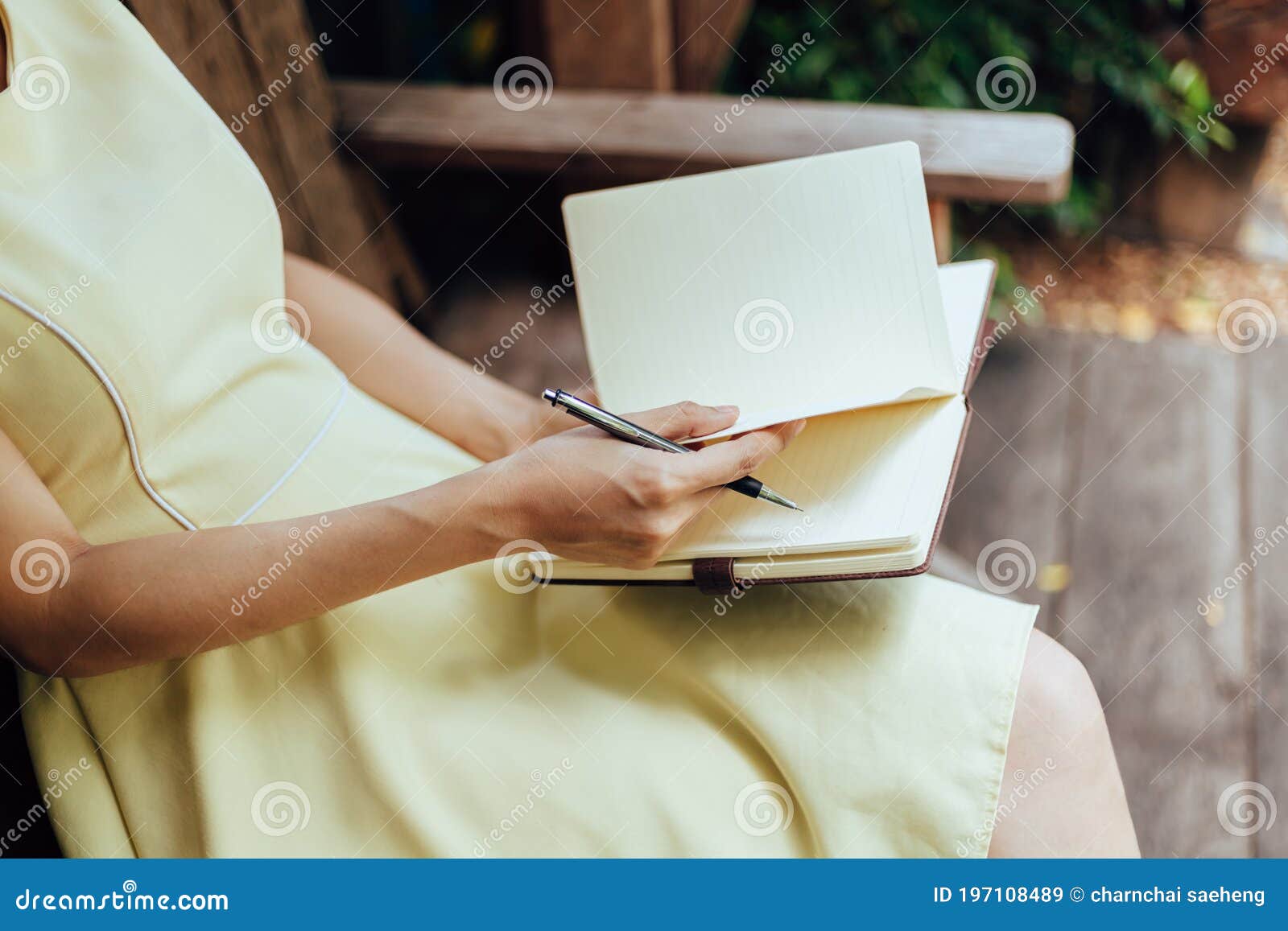 Women Writing Note Book on the Table Stock Image - Image of hand ...