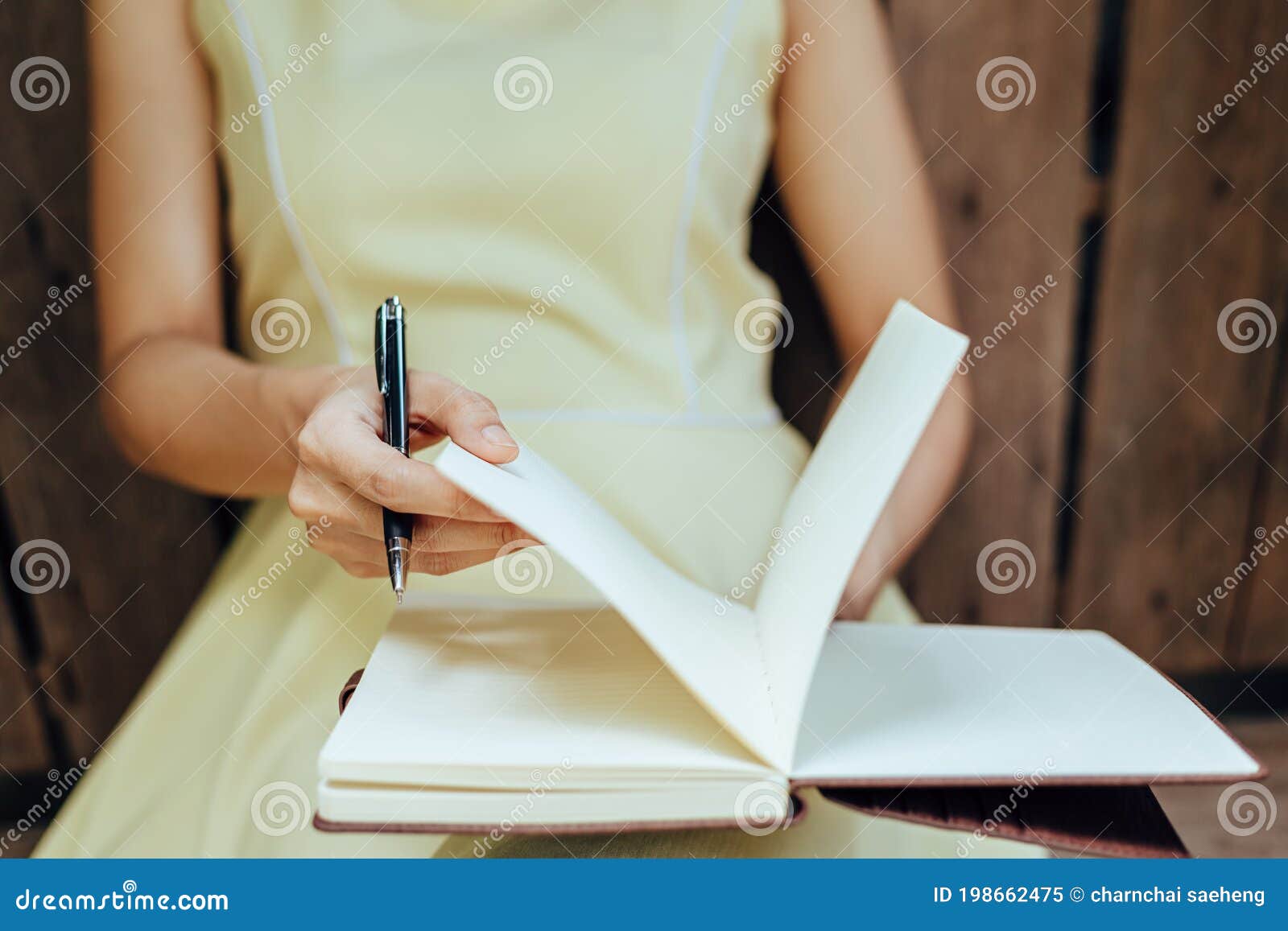 Women Writing Note Book on the Table Stock Image - Image of hand ...