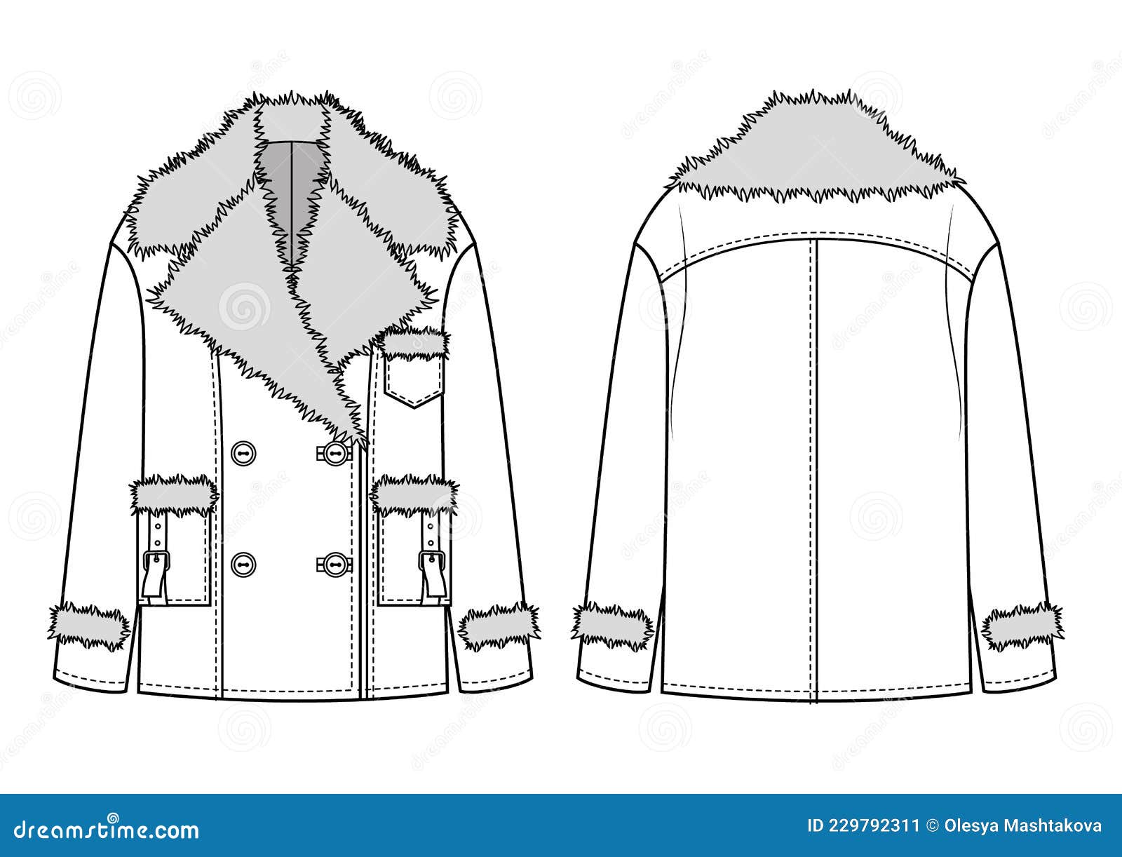 Womens Aviator and Fur Jacket CAD Drawing Stock Vector - Illustration ...