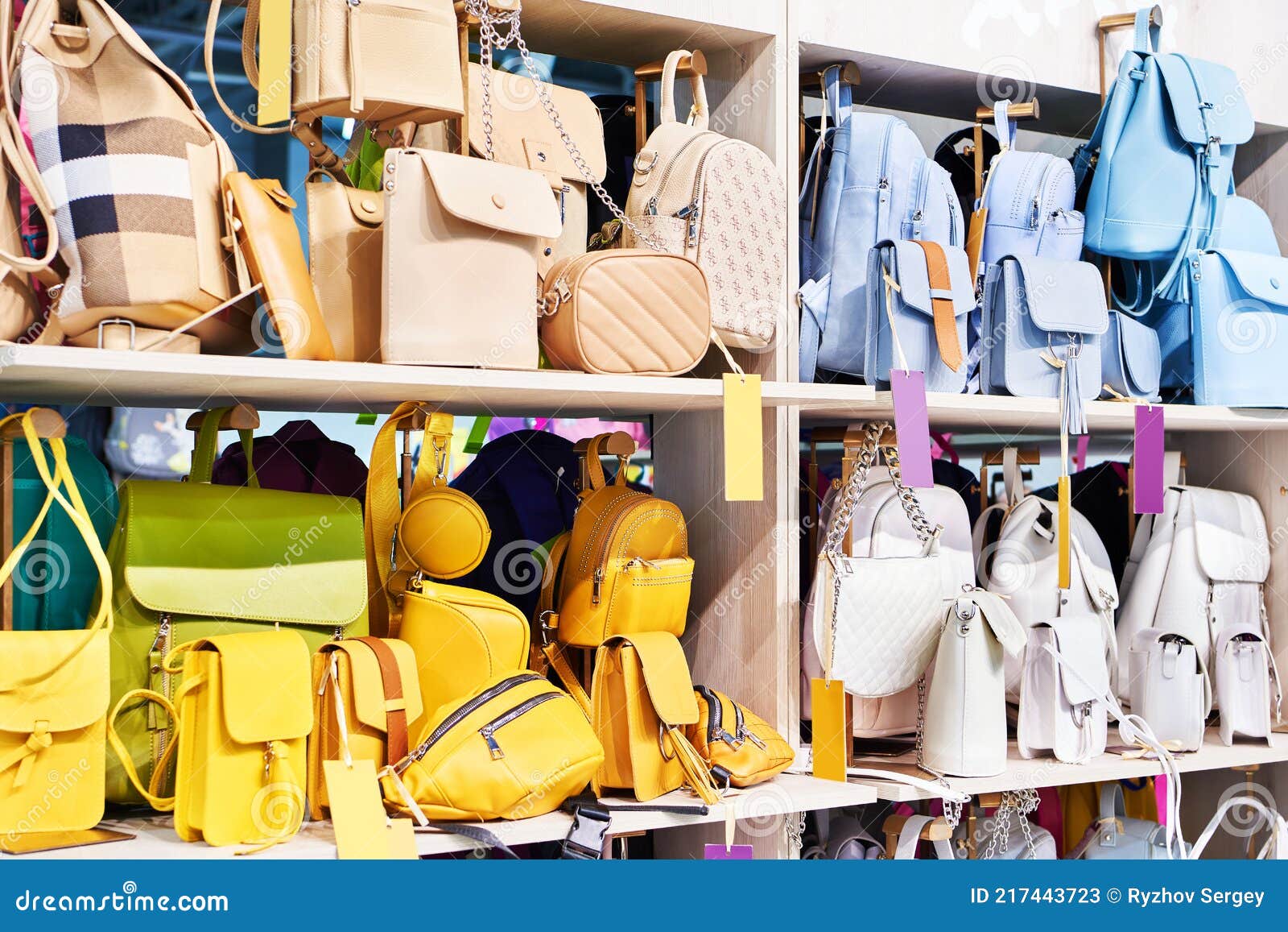 Womens Bags on Showcase in Store Stock Image - Image of elegance ...