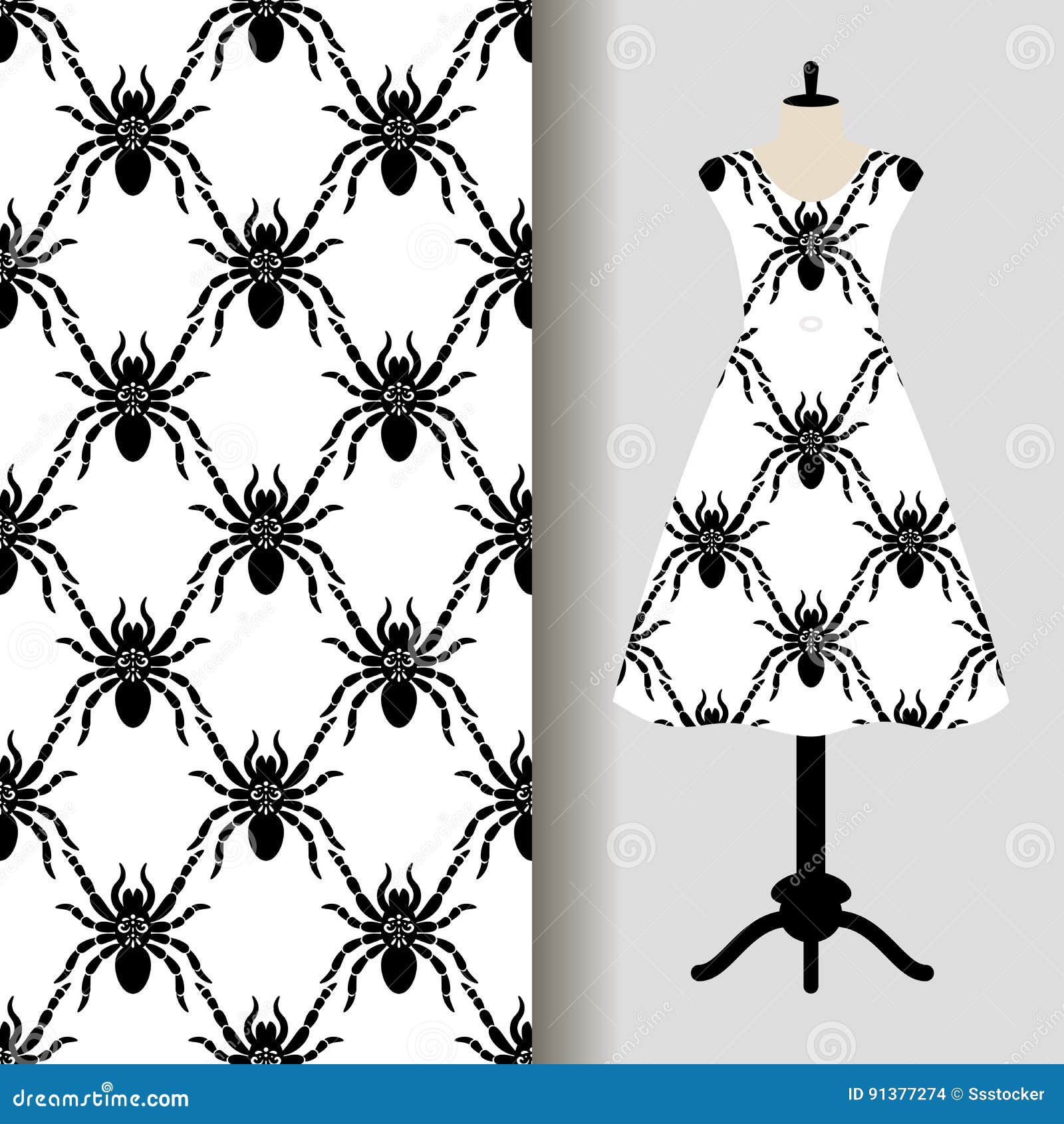 Womens Dress Fabric Pattern with Spiders Stock Vector - Illustration of ...