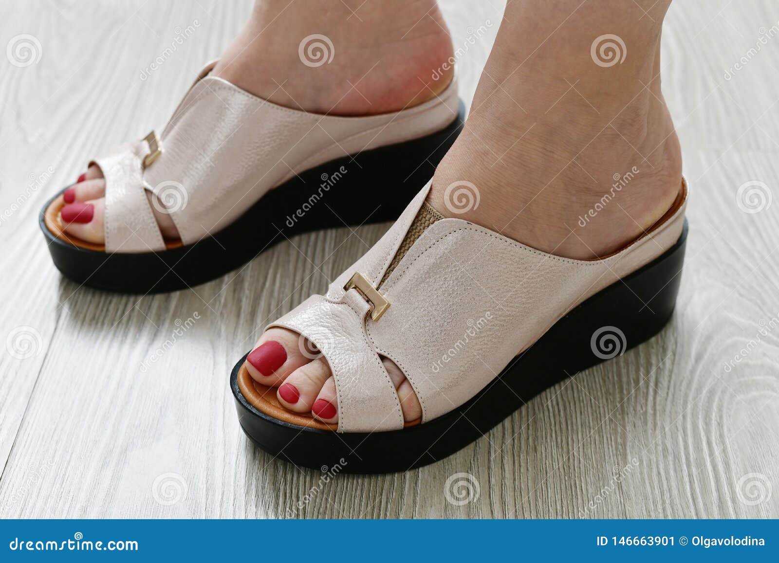 The Womens Legs in Summer White Clogs Stock Image - Image of flooring ...