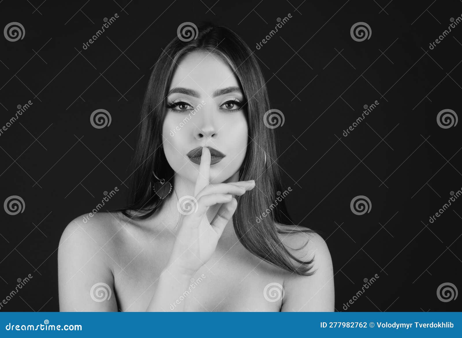 Womens Secrets Woman Showing Secret Sign Female With Finger In Mouth