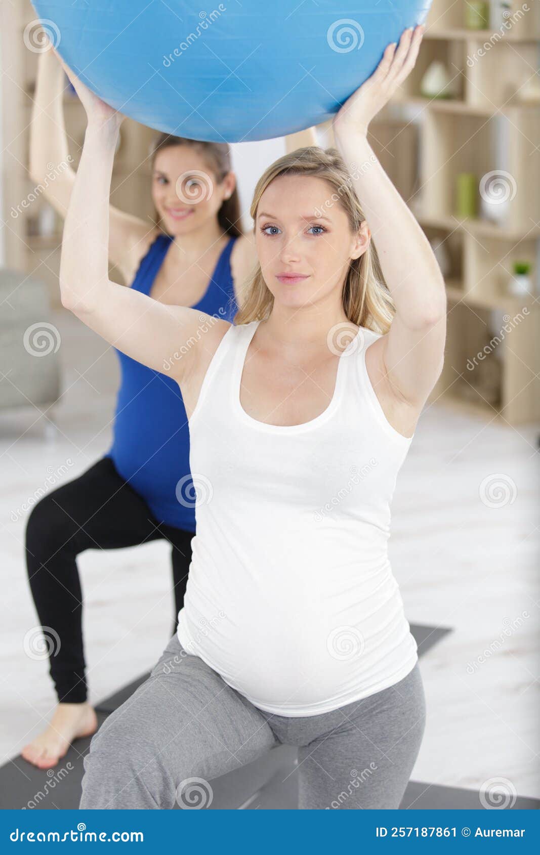 Womer exercise with ball stock image. Image of pregnant - 257187861
