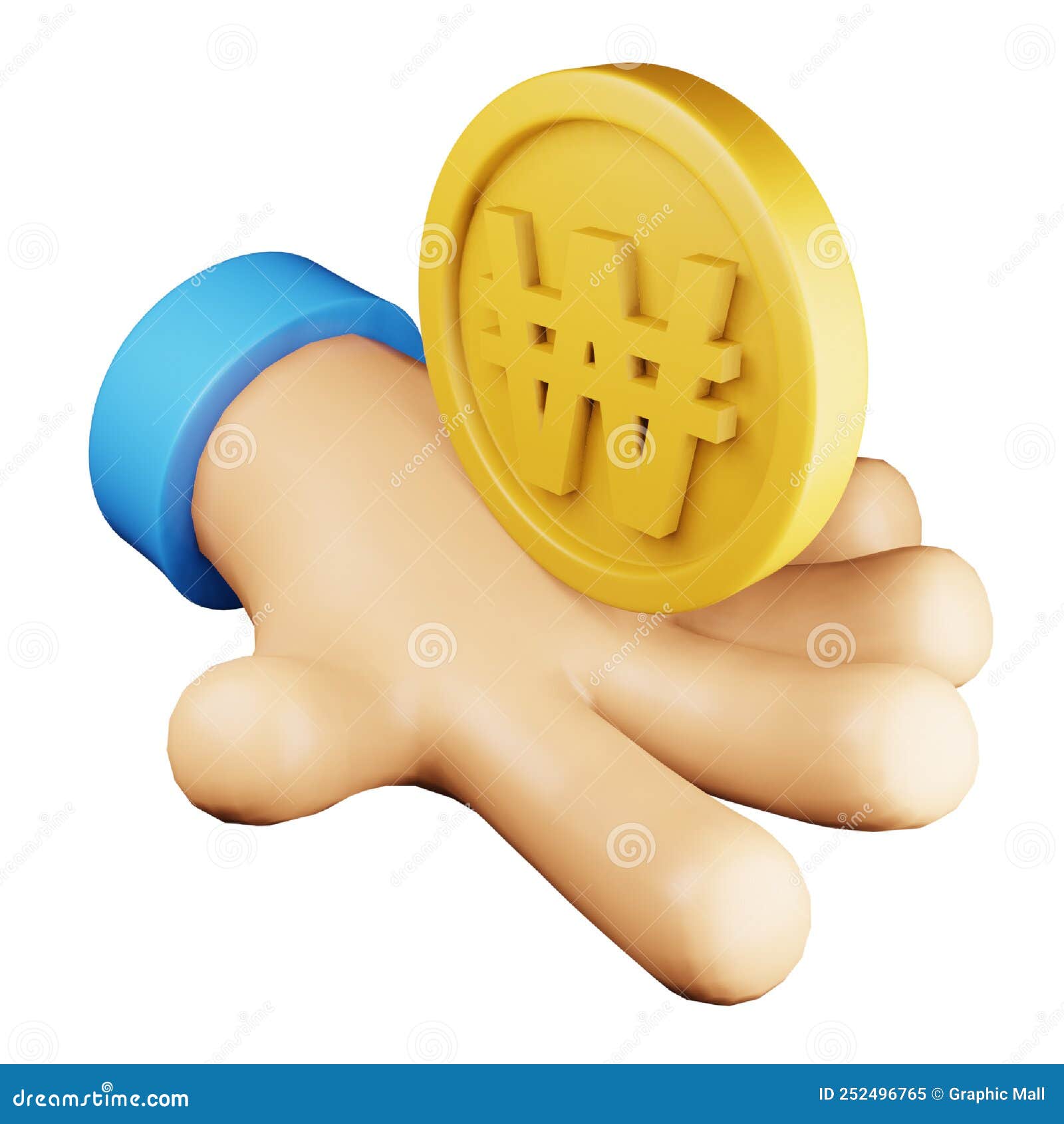 Won Hand 3d Rendering Isometric Icon. Stock Illustration - Illustration ...