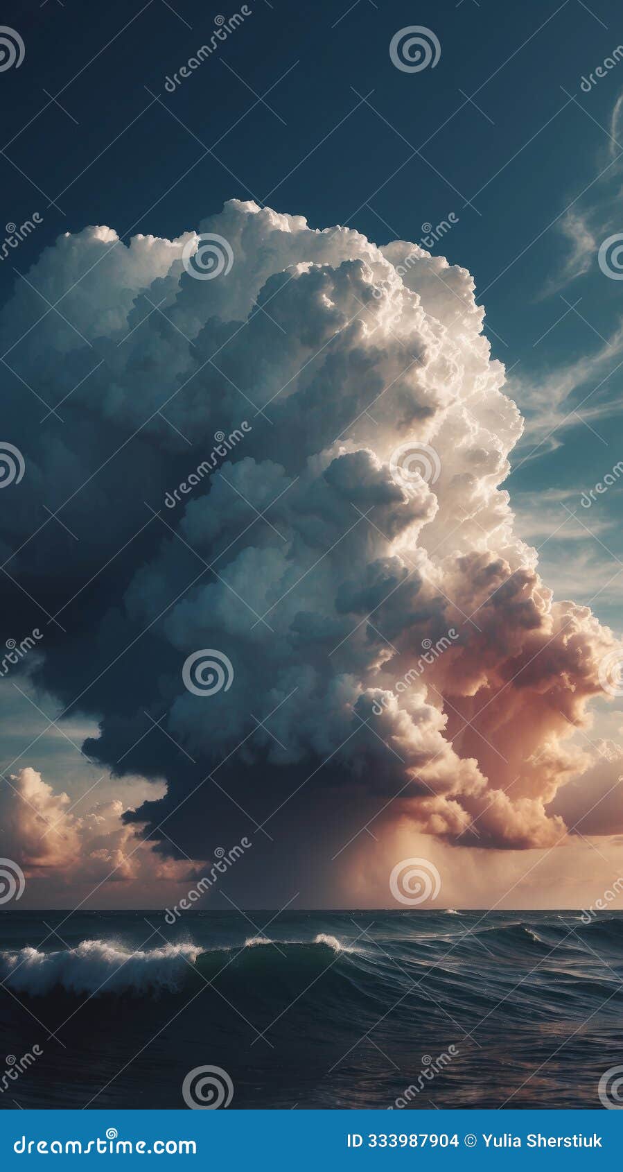 Wonder a Cloud Over the Ocean Dynamic Lighting Storm on Sky Background ...