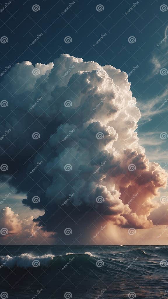 Wonder a Cloud Over the Ocean Dynamic Lighting Storm on Sky Background ...