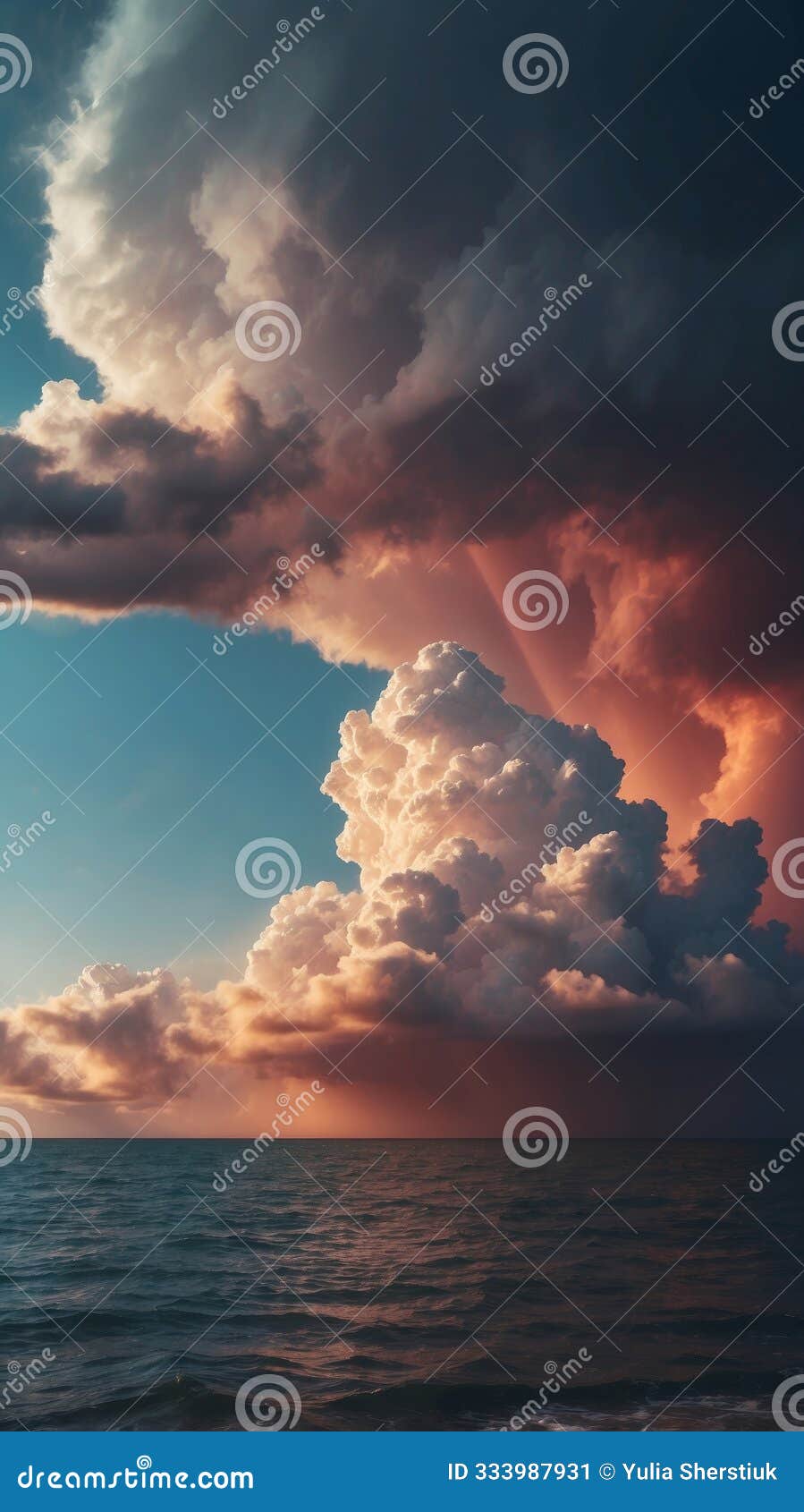 Wonder a Cloud Over the Ocean Dynamic Lighting Storm on Sky Background ...