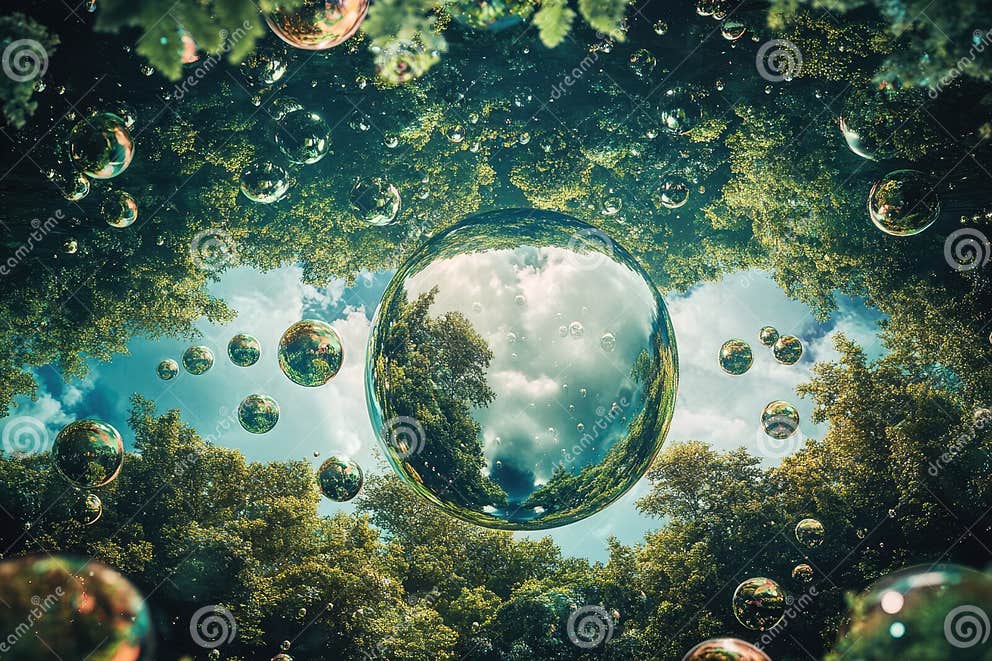 Wonder of Nature Captured through Reflective Bubbles Floating among Trees Stock Photo - Image of ...