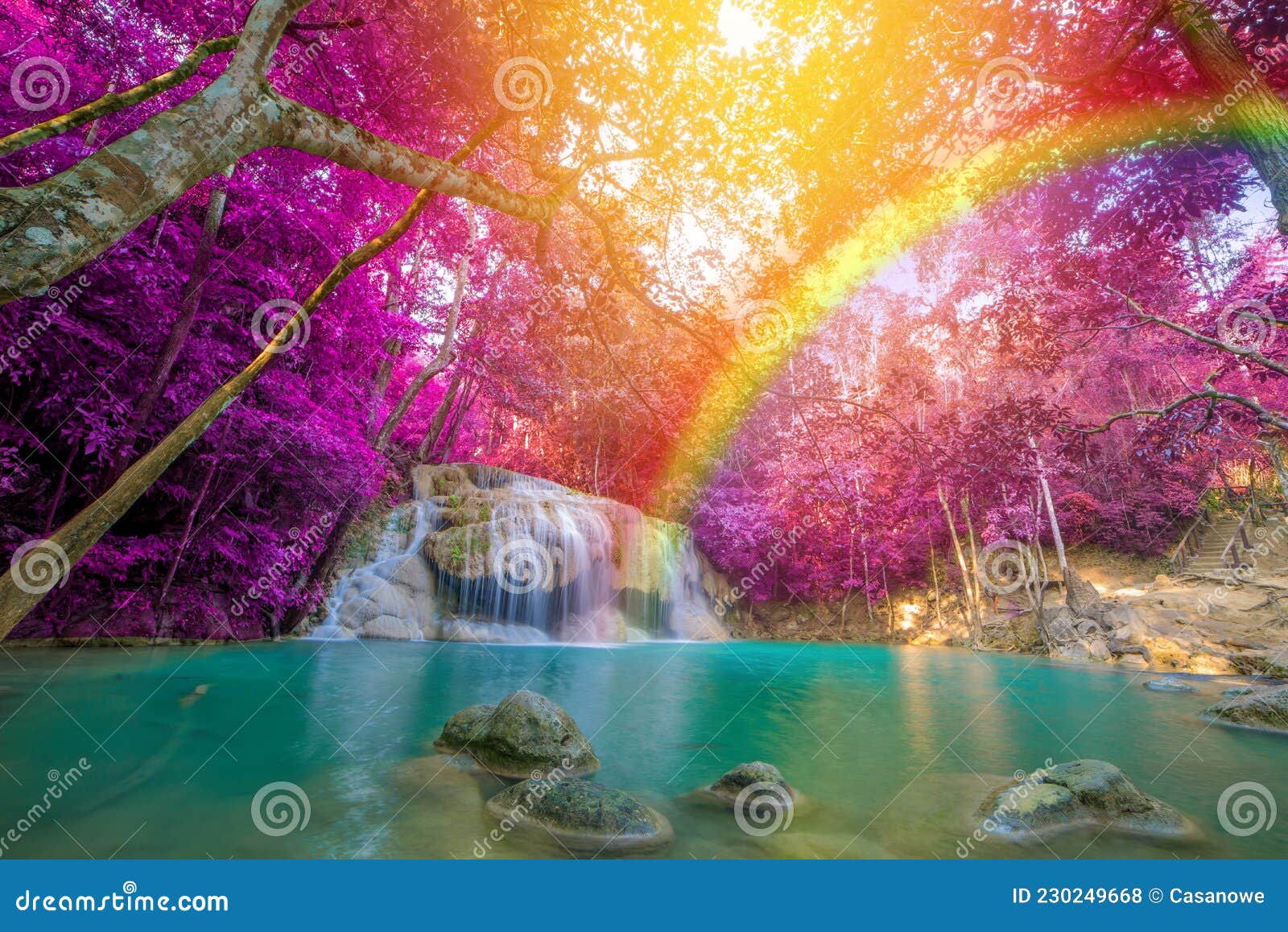 Wonder Waterfall in Deep Forest at Erawan Waterfall National Park Stock ...