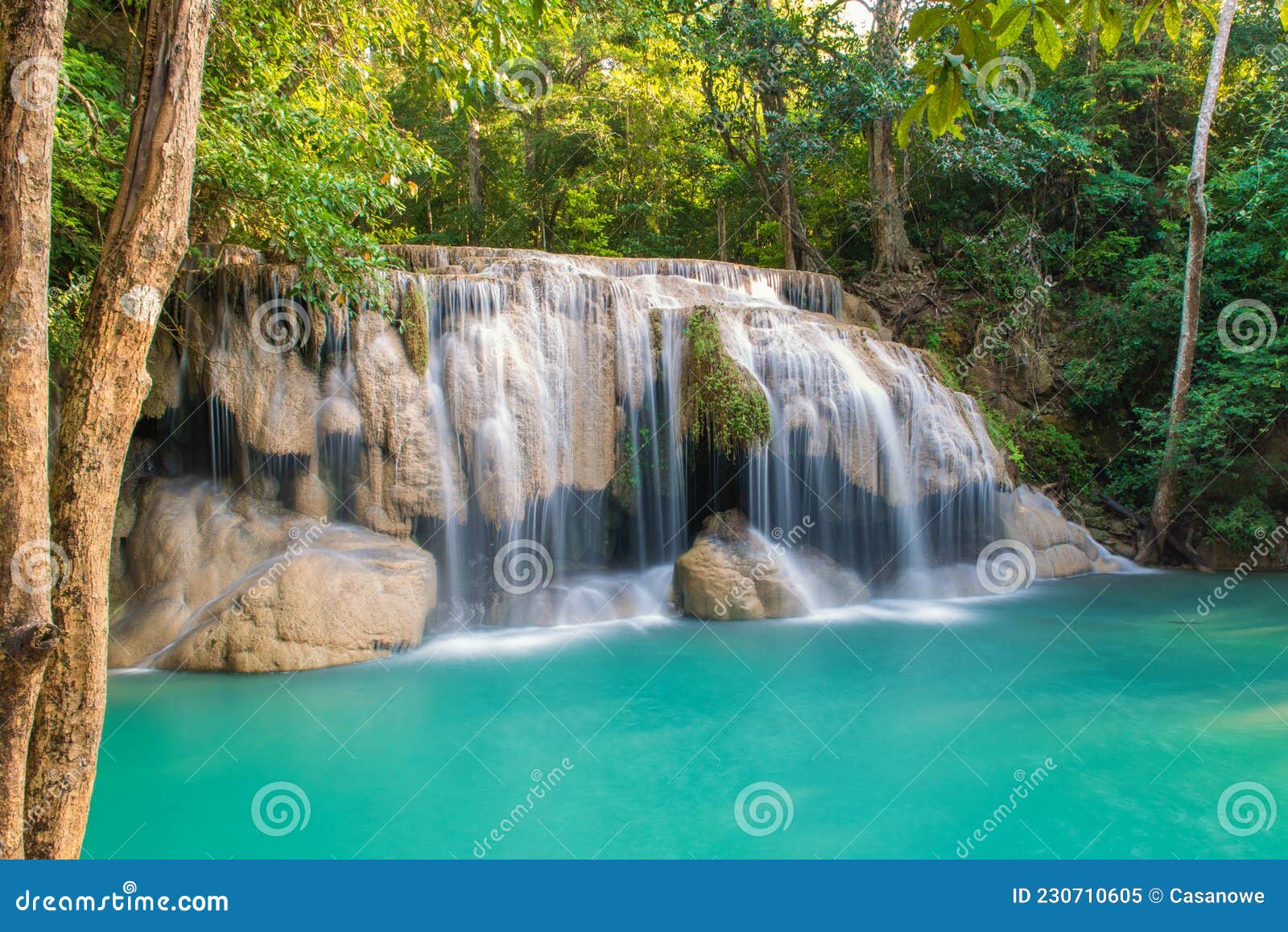Wonder Waterfall in Deep Forest at Erawan Waterfall National Park Stock ...