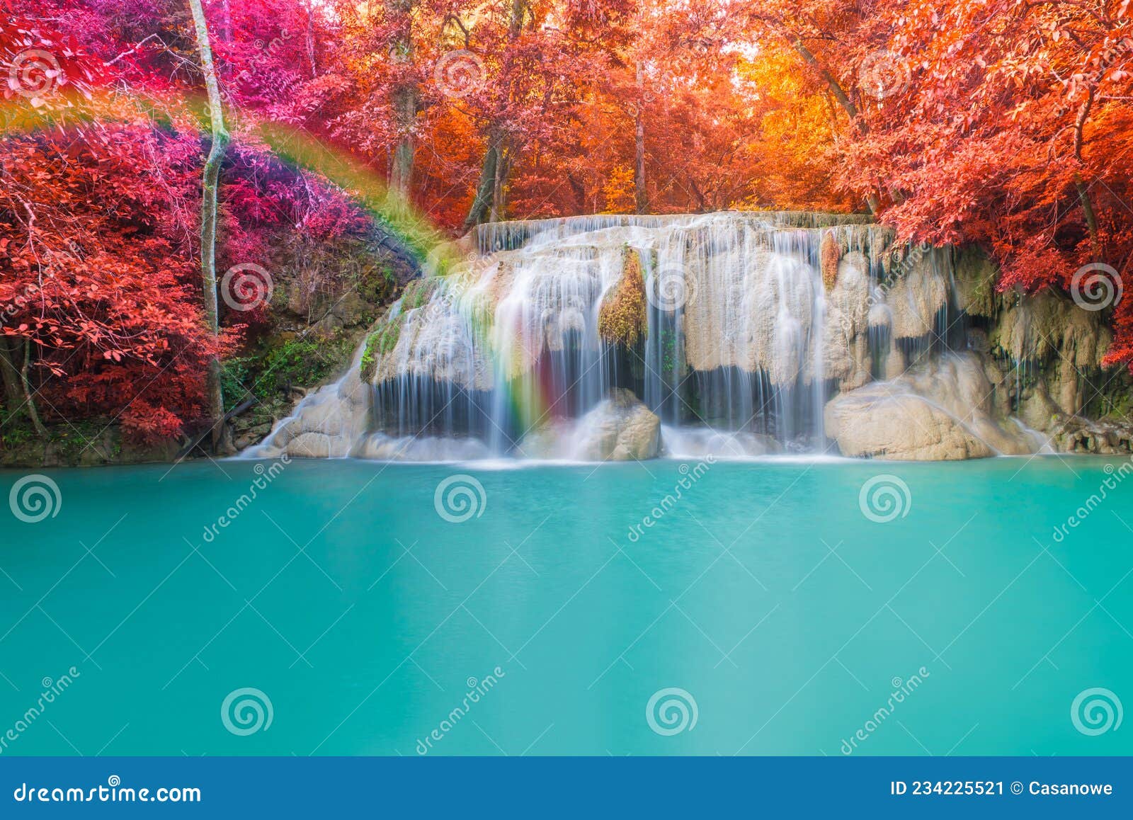Wonder Waterfall in Deep Forest at Erawan Waterfall National Park Stock ...