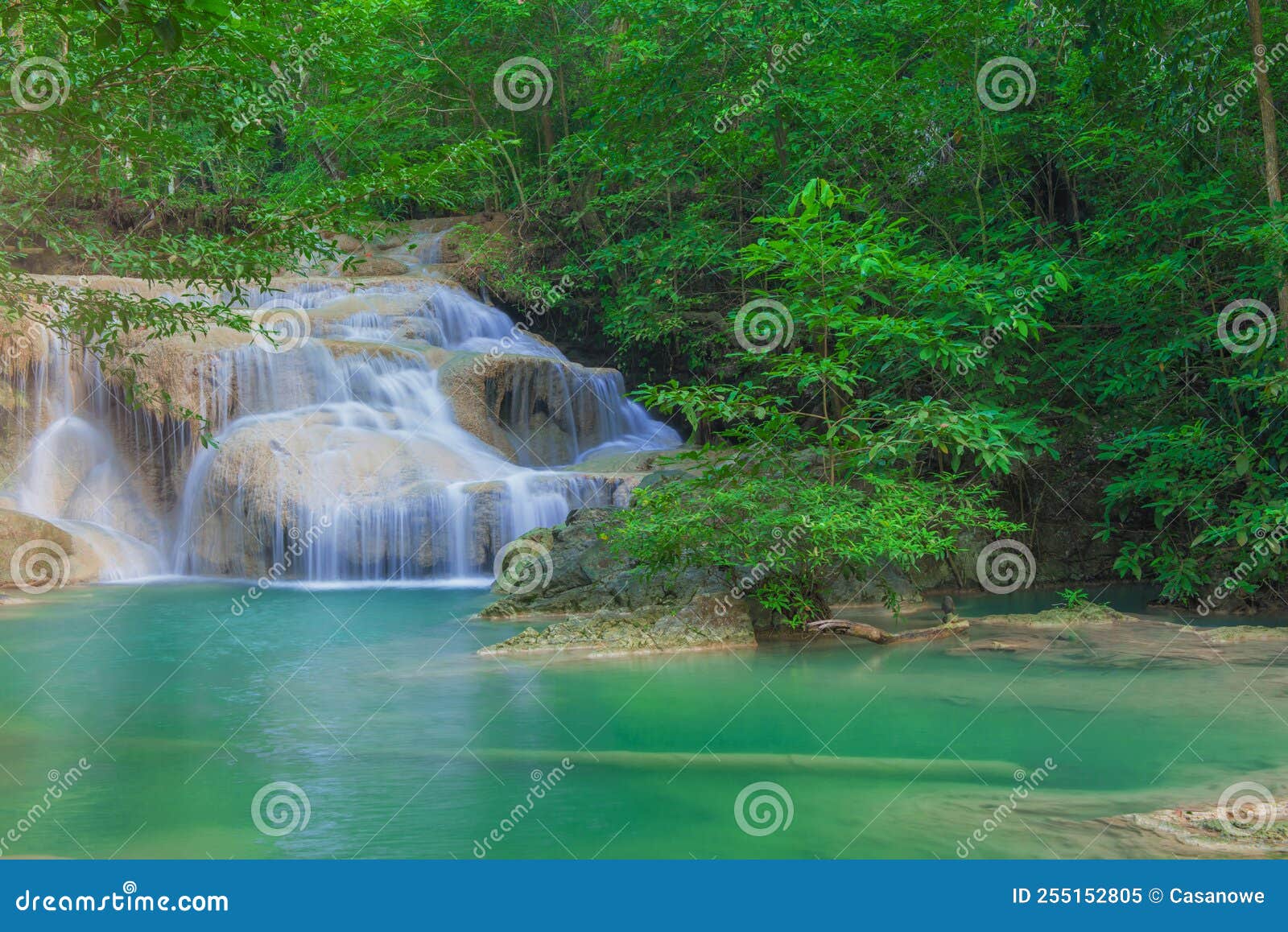 Wonder Waterfall in Deep Forest at Erawan Waterfall National Park Stock ...