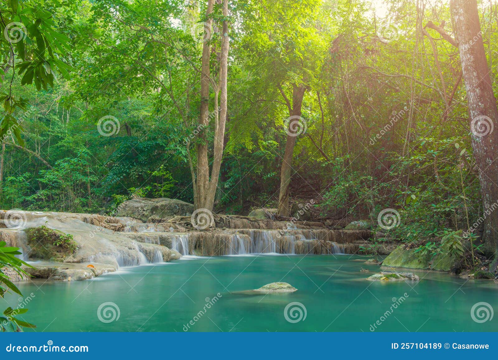 Wonder Waterfall in Deep Forest at Erawan Waterfall National Park Stock ...