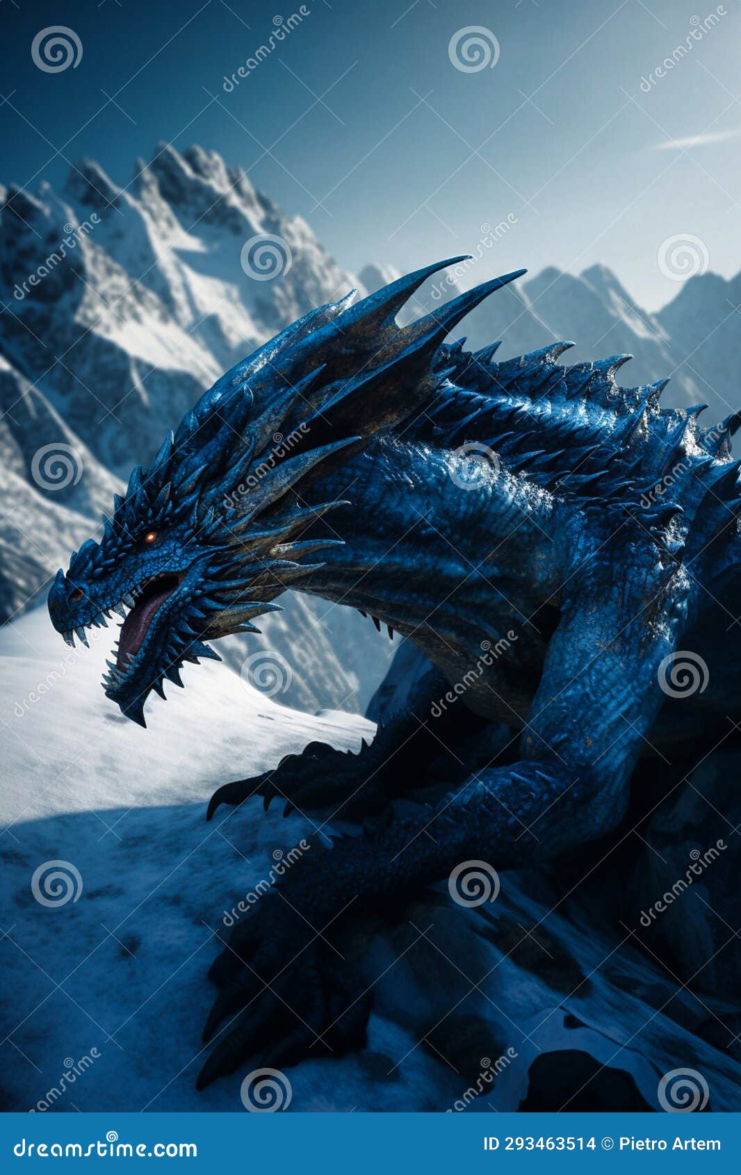 A Wonderful Blue Dragon in a Snowy Mountain Stock Photo - Image of ...