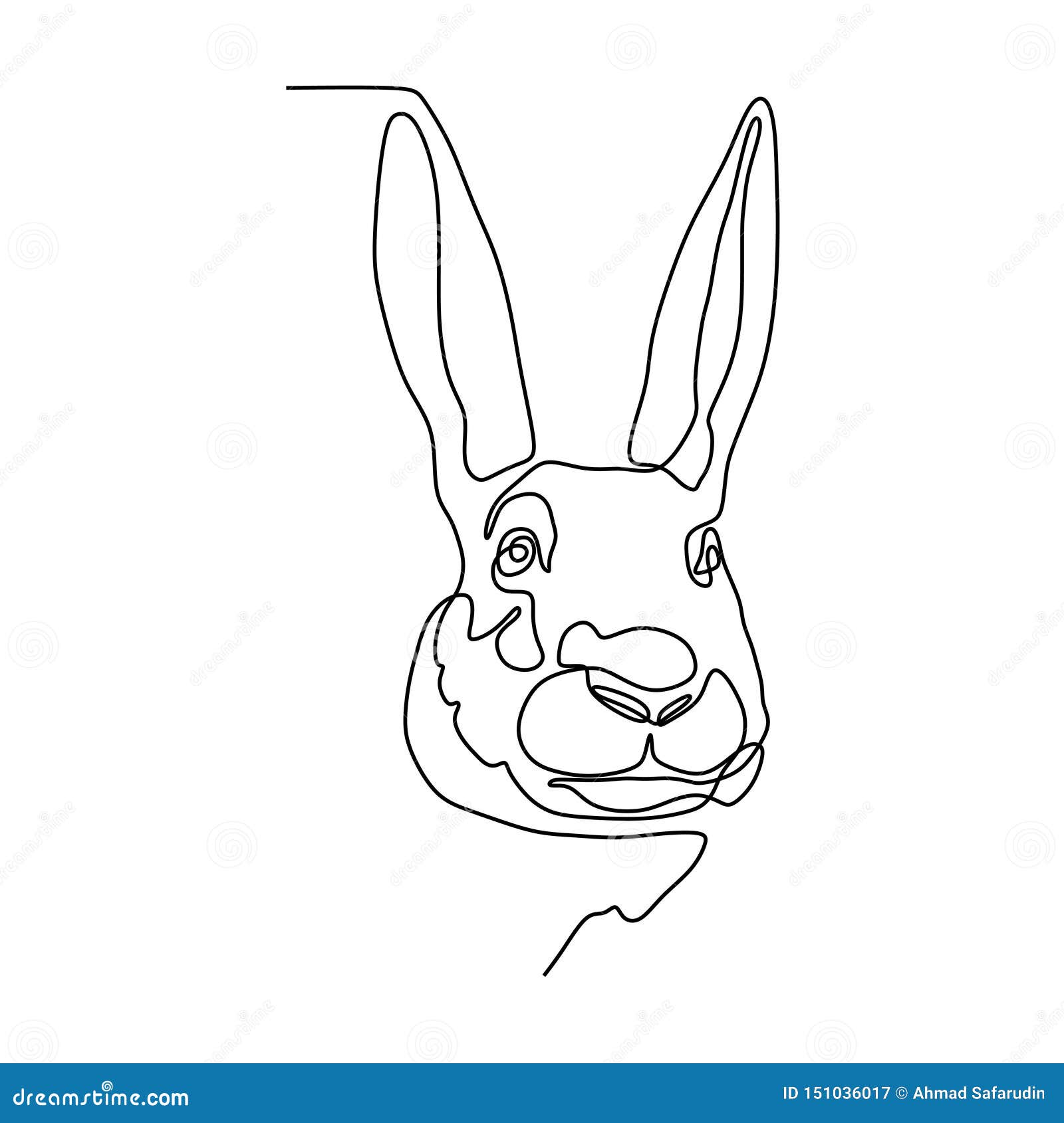 Cute One Line Rabbit Head Vector Isolated on White Background Stock ...