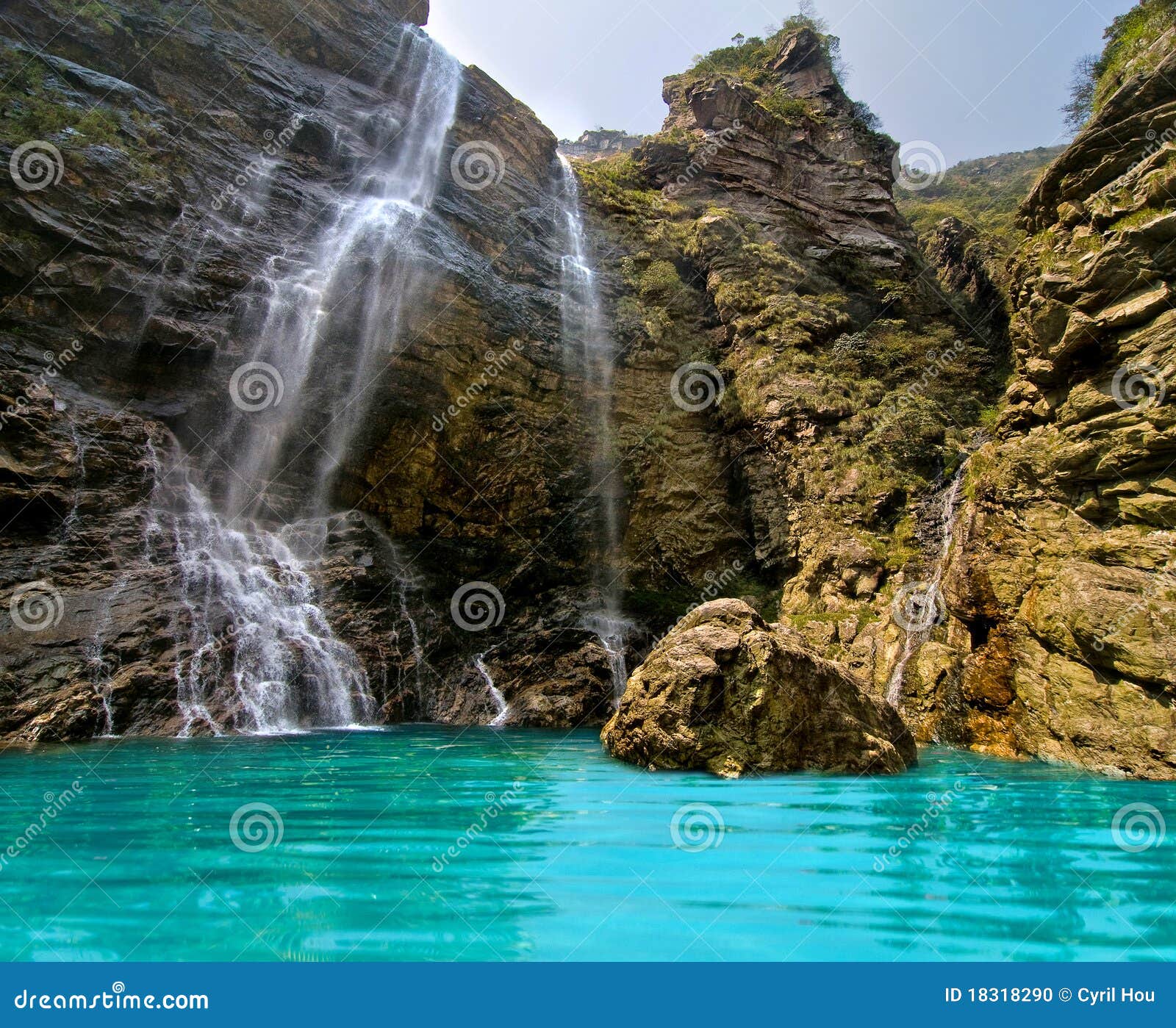 Natural Waterfall And Lake In Polilimnio Area In Greece. Polimnio Is A ...