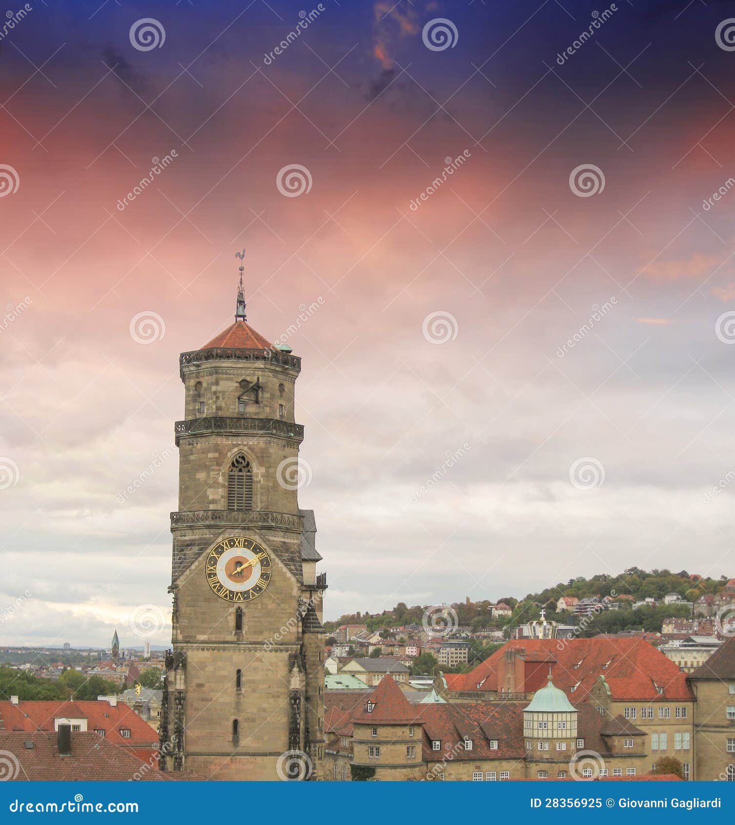 Wonderful Sky Colors Above Stuttgart Skyline, Germany Stock Image ...