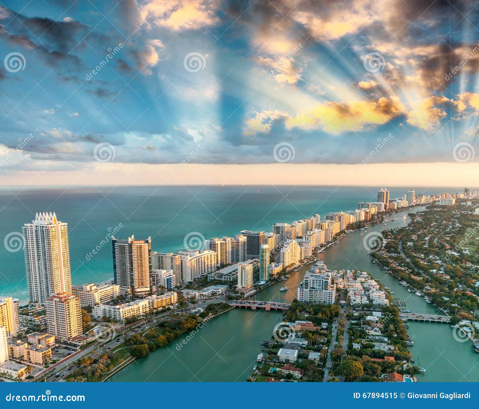 Wonderful Skyline of Miami at Sunset, Aerial View Stock Image - Image ...