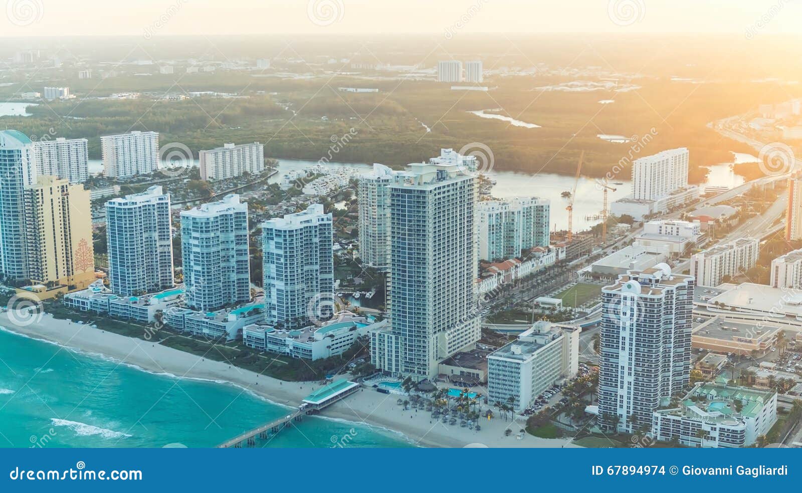 Wonderful Skyline of Miami at Sunset, Aerial View Stock Photo - Image ...