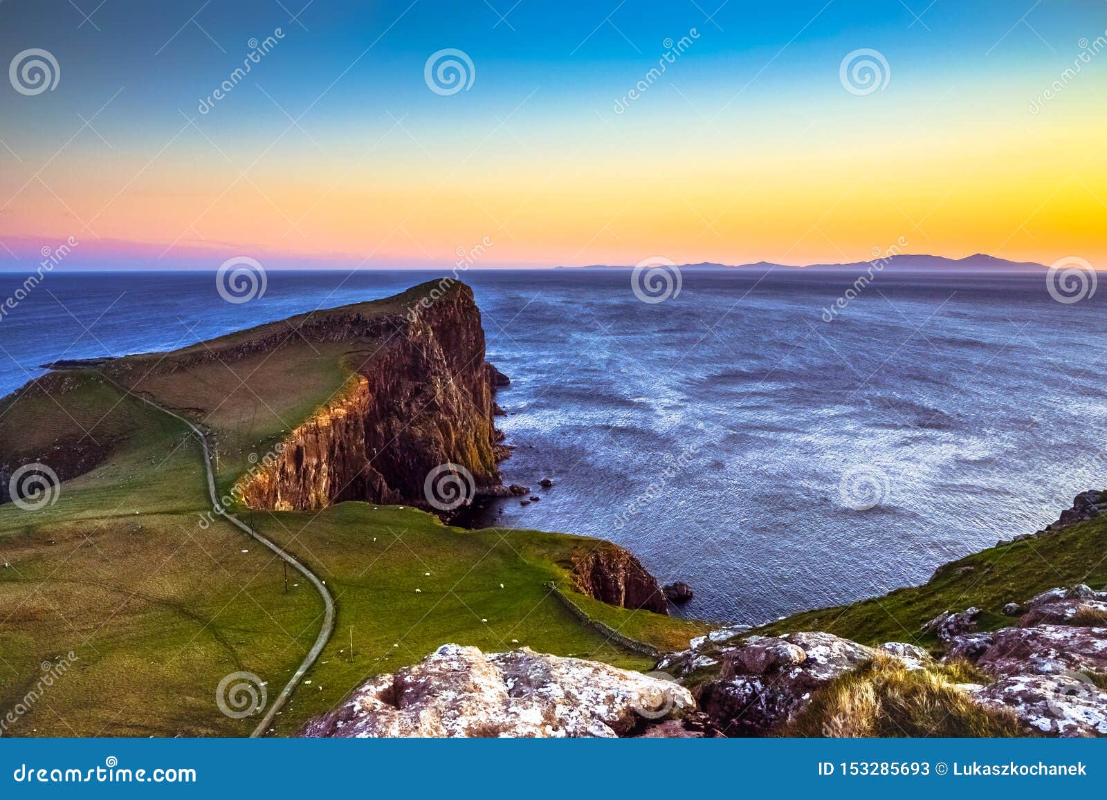 Wonderful Sunset at the Neist Point Lighthouse in Scotland Stock Image ...