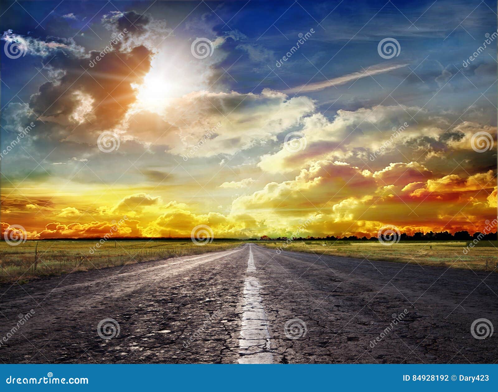 A Wonderful Sunset and a Paved Road Stock Photo - Image of country ...