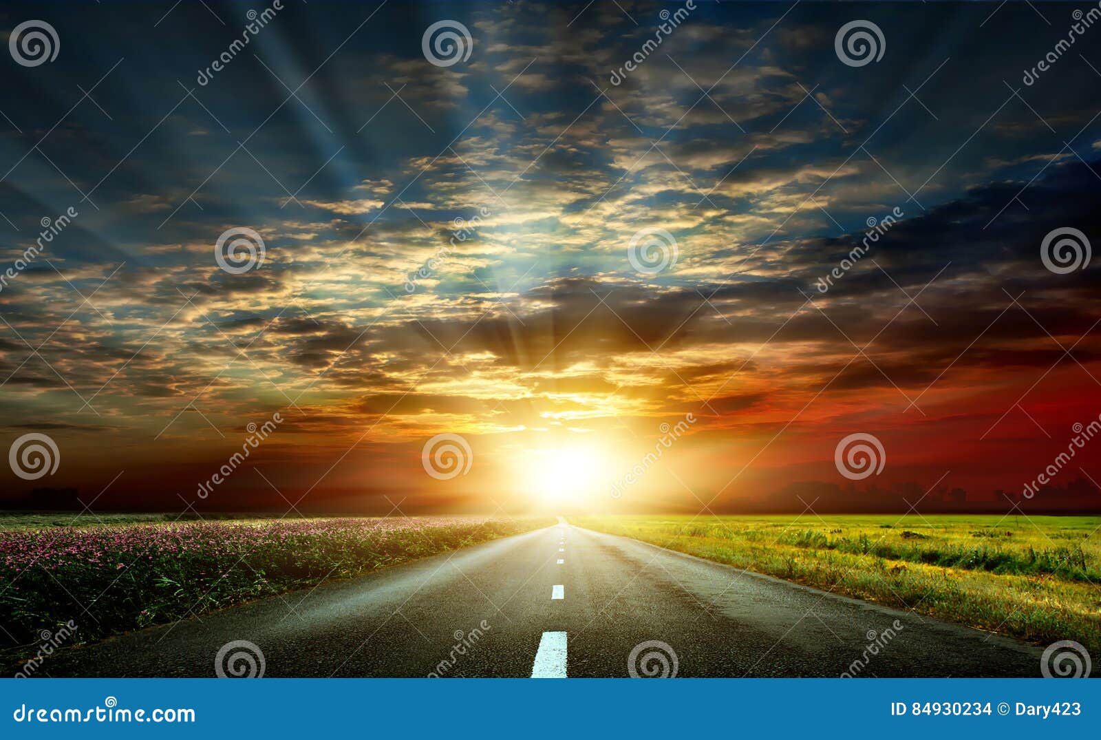 A Wonderful Sunset and a Paved Road Stock Photo - Image of line ...