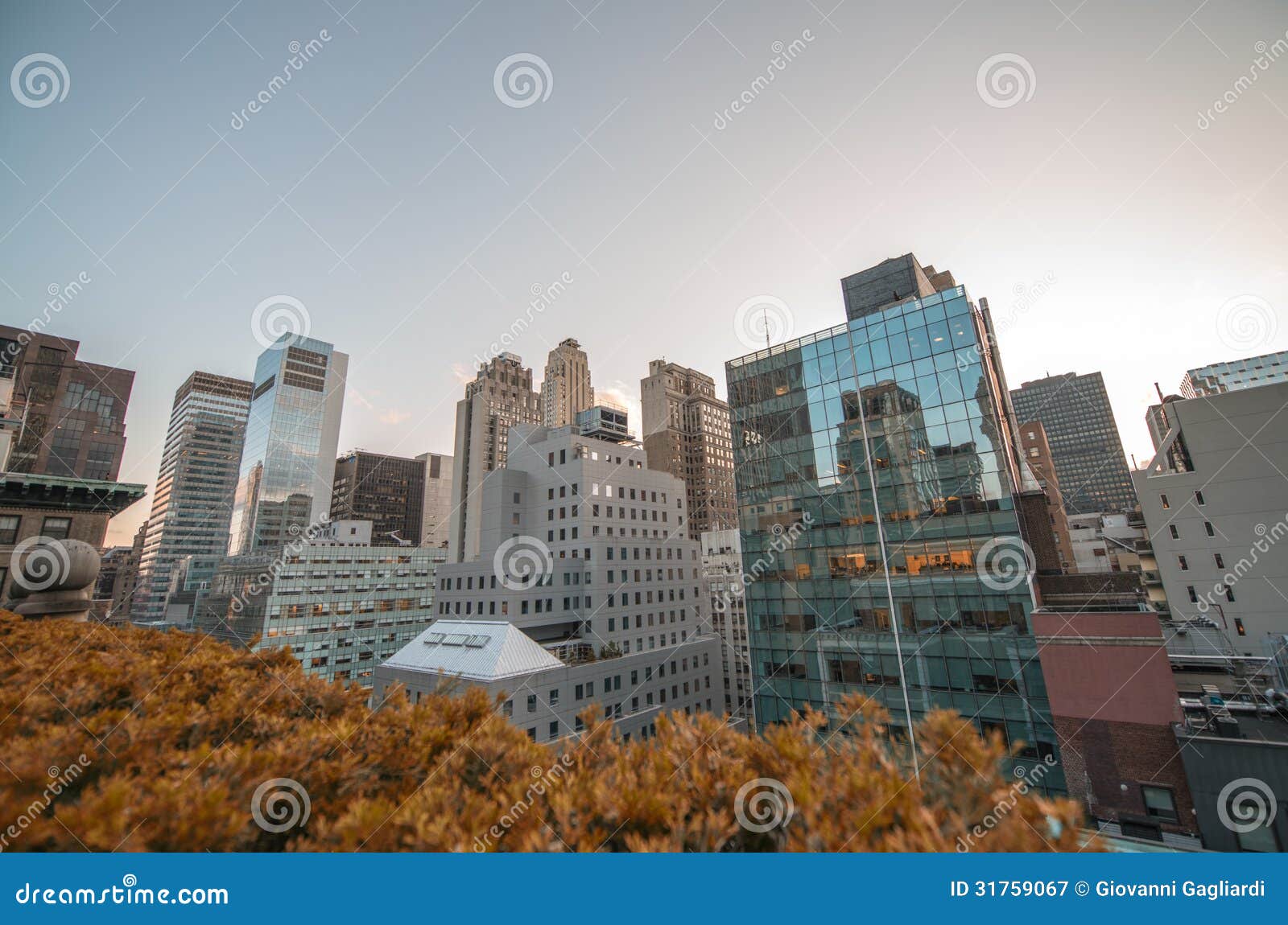 Wonderful Sunset View of Manhattan Skyscrapers from a Rooftop Stock ...