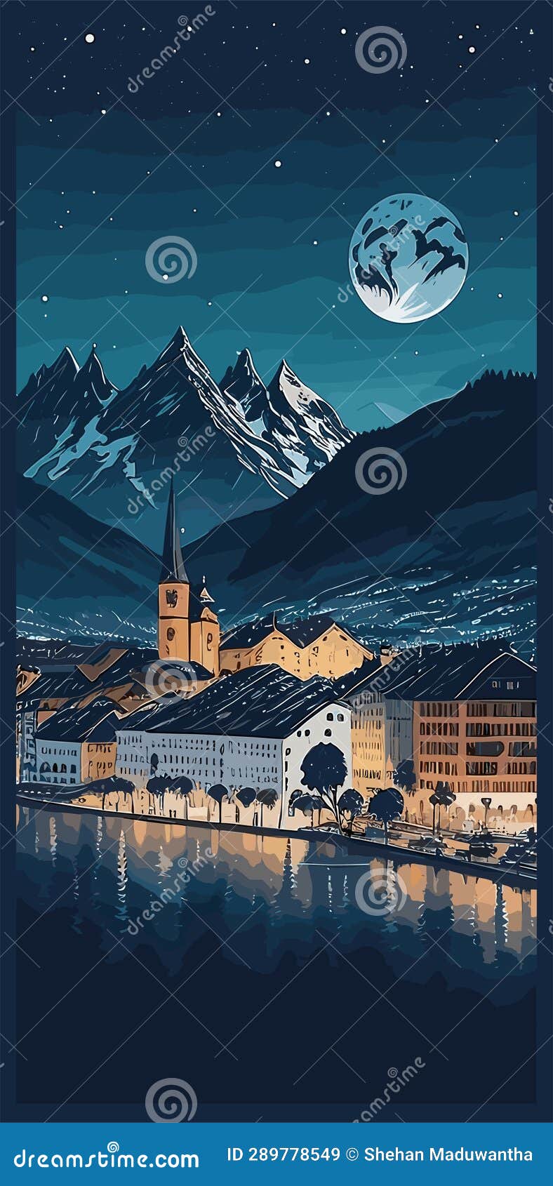 Switzerland Night View Poster Design Stock Image - Image of graphic ...