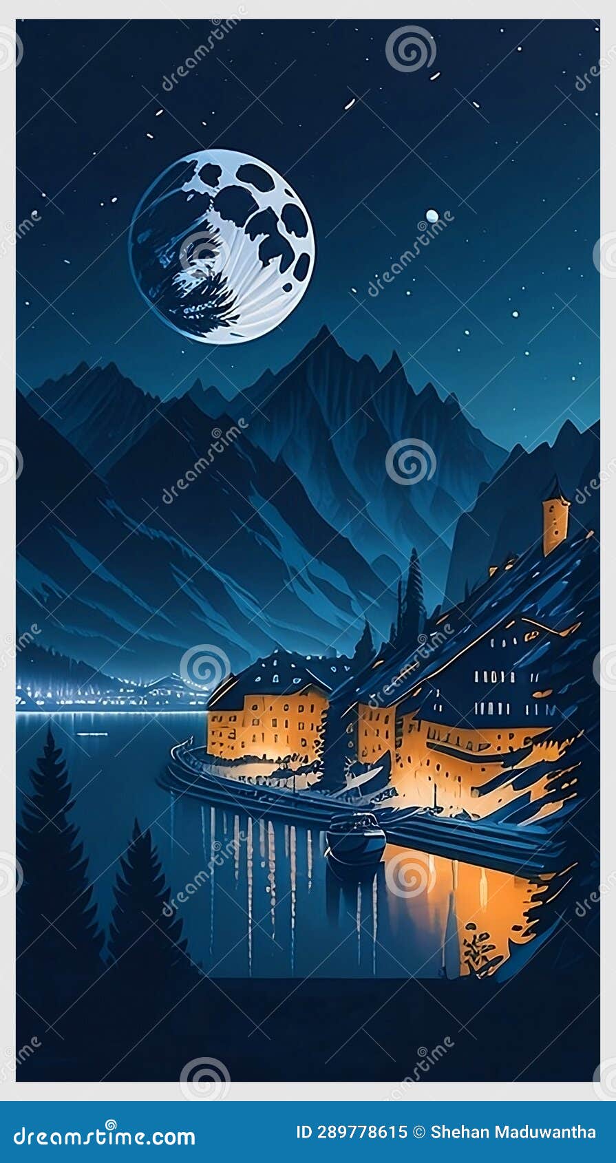 Switzerland Night View Poster Design Stock Illustration - Illustration ...