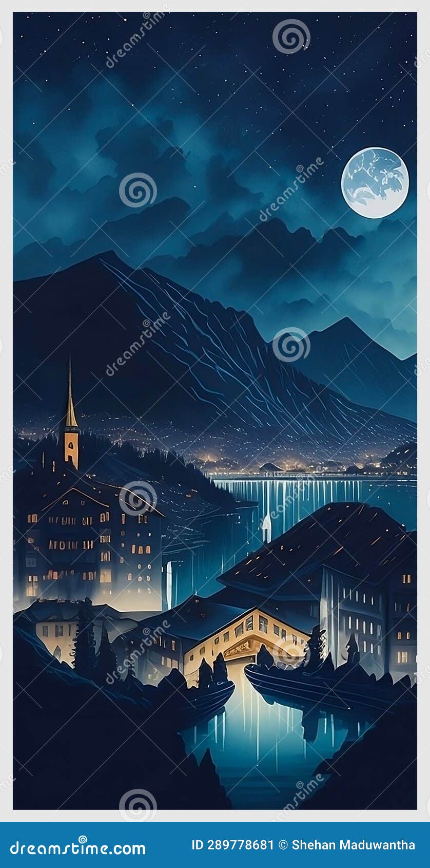 Switzerland Night View Poster Design Stock Image - Image of holiday ...
