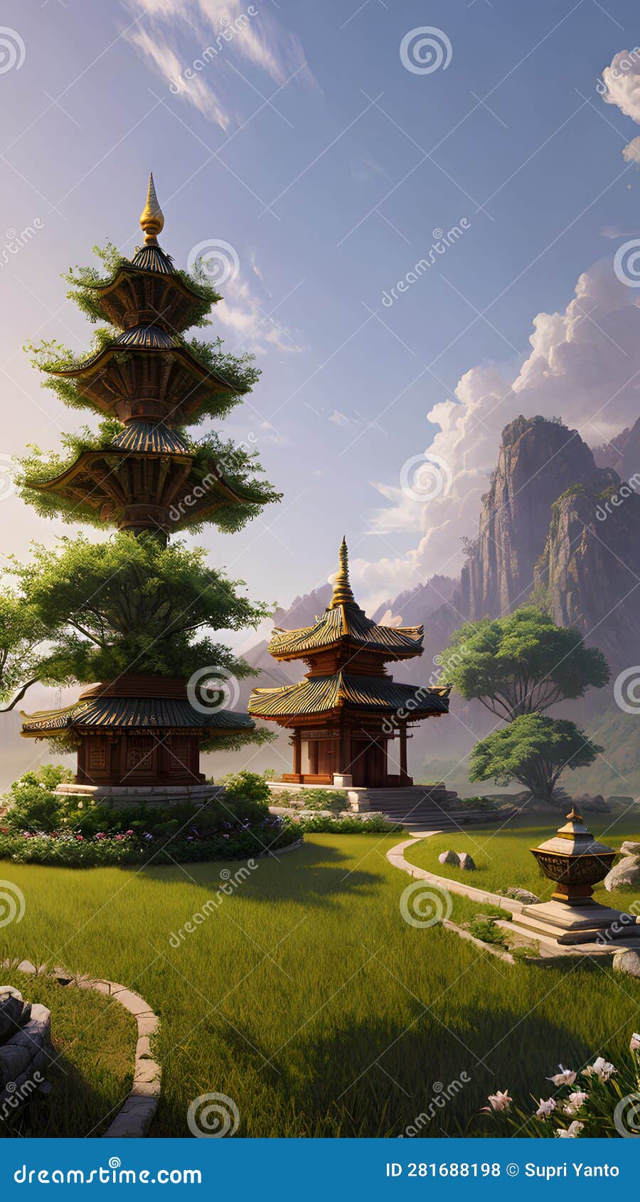 Wonderful Temple Environment in a Nature by Green Foliage of Park Stock ...