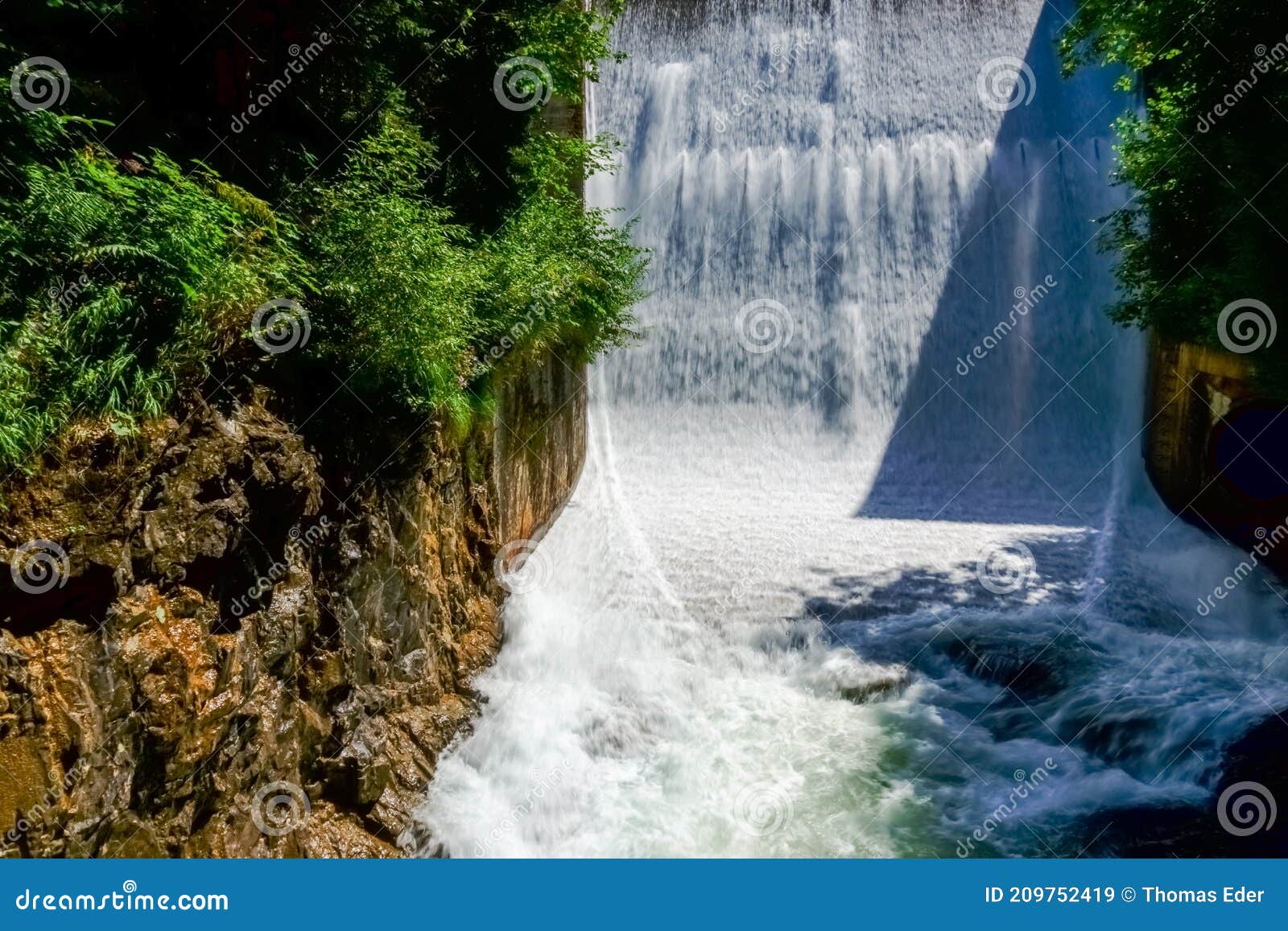 Wonderful White Rushing Waterfall Over a Dam Wall Stock Image - Image ...
