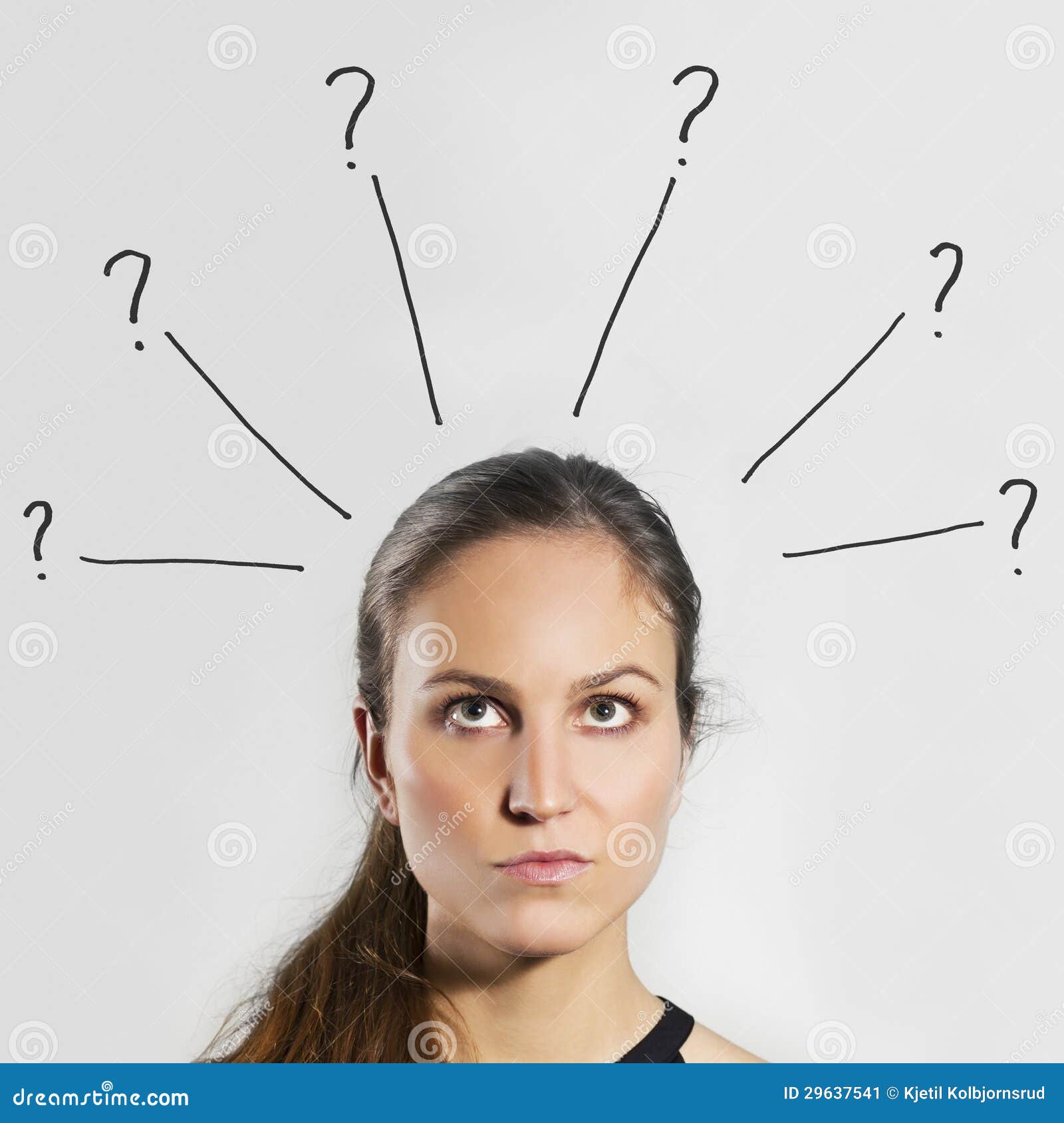 Wondering and Questioning Woman Looking Up Stock Image - Image of ...
