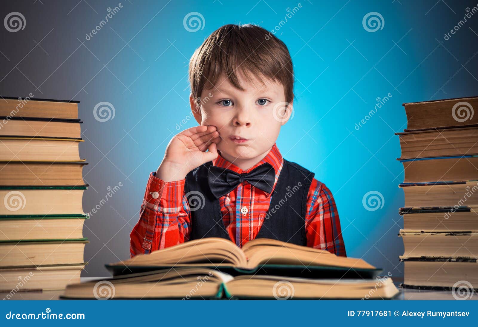 Wondering Reader Boy Portrait Stock Image - Image of curious, book ...